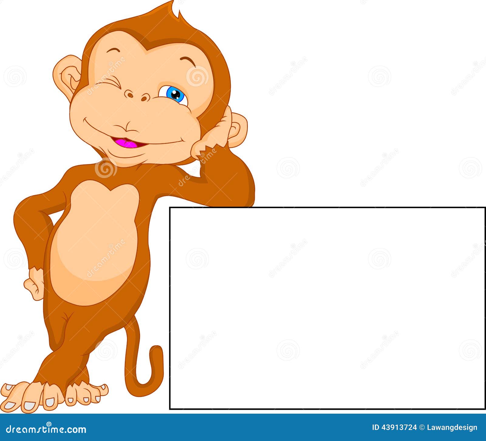 Cute Monkey Cartoon with Blank Sign Stock Vector - Illustration of ...