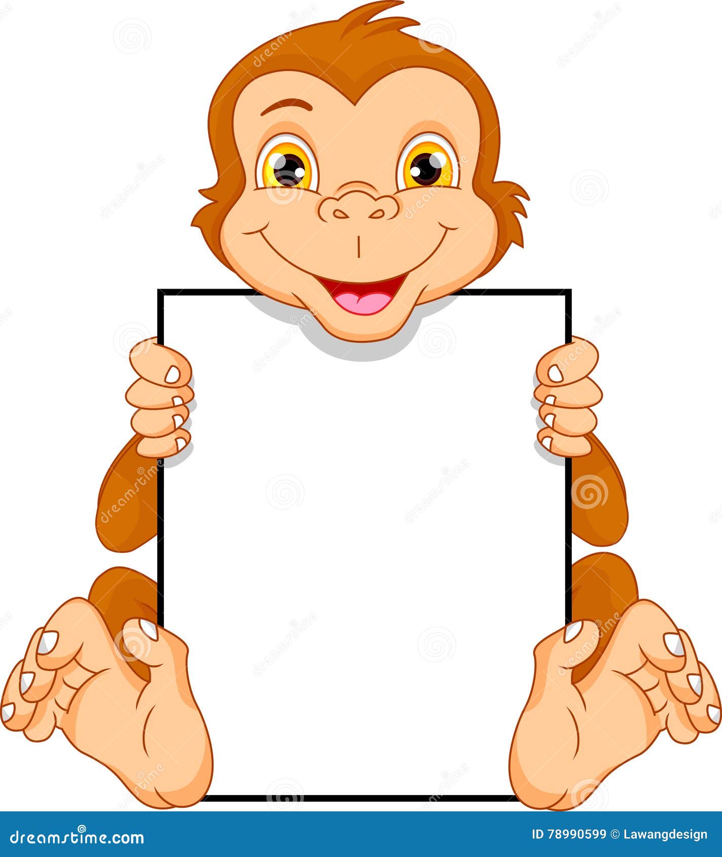 Cute Monkey Cartoon and Blank Sign Stock Vector - Illustration of leaf ...