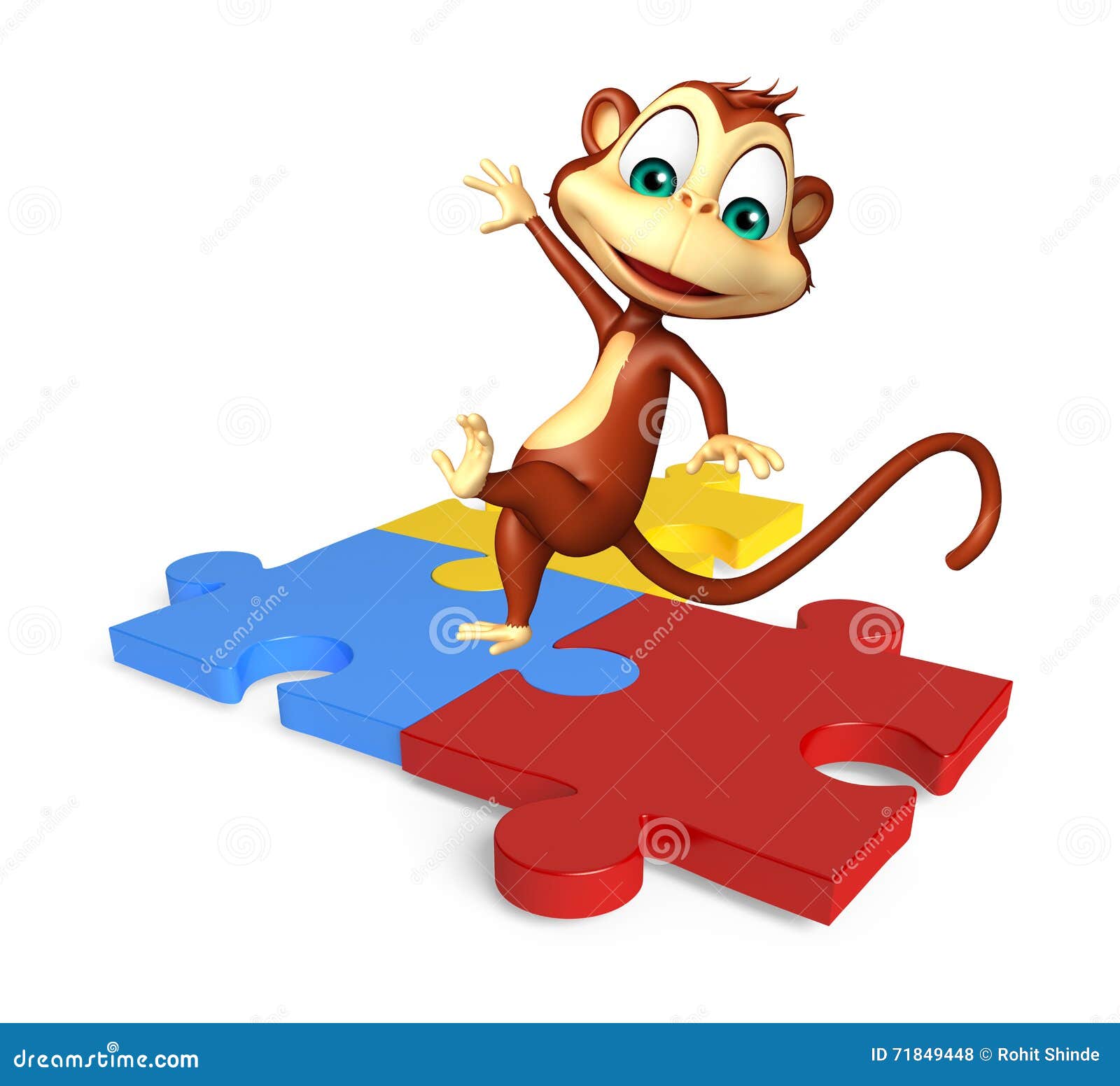 Cute Monkey Cartoon Character with Puzzle Stock Illustration ...