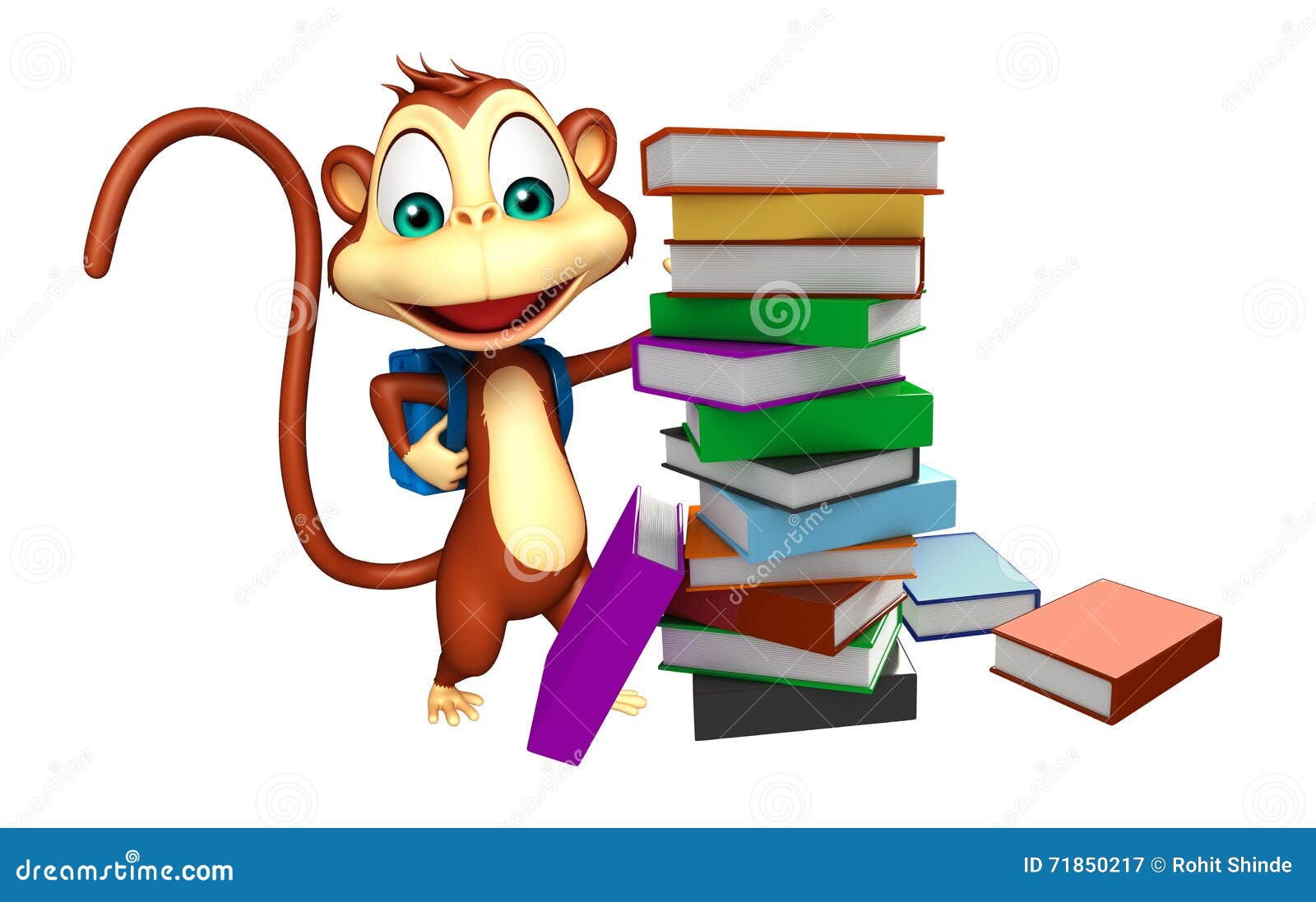 Cute Monkey Cartoon Character with School Bag Stock Illustration ...