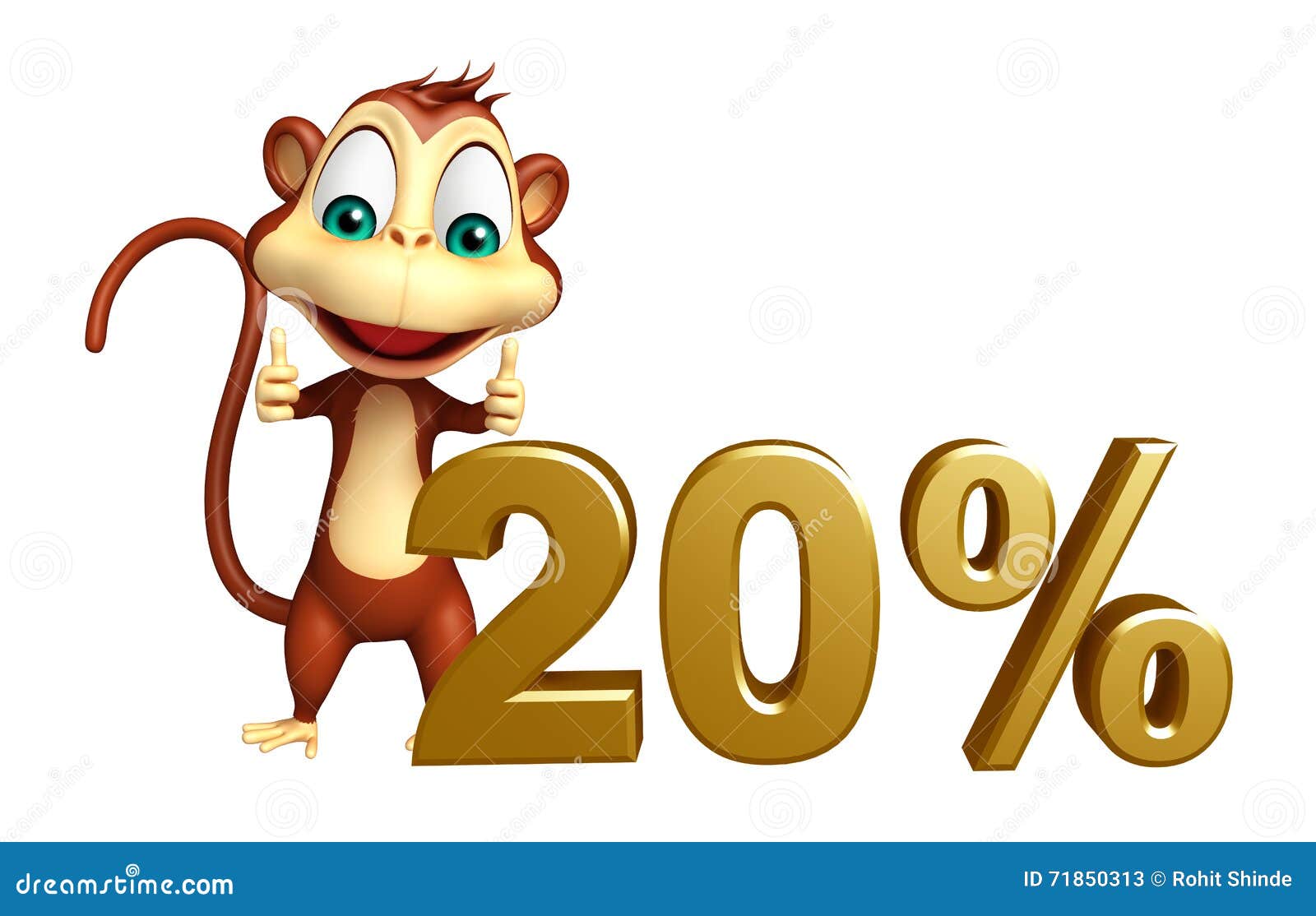 Cute Monkey Cartoon Character with 20 Sign Stock Illustration ...