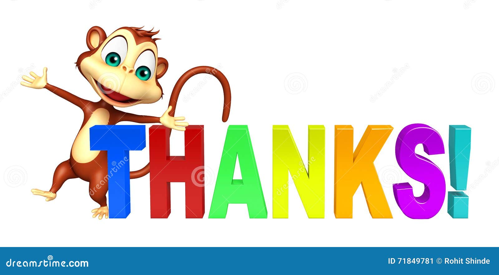 Cute Monkey Cartoon Character with Thanks Sign Stock Illustration ...