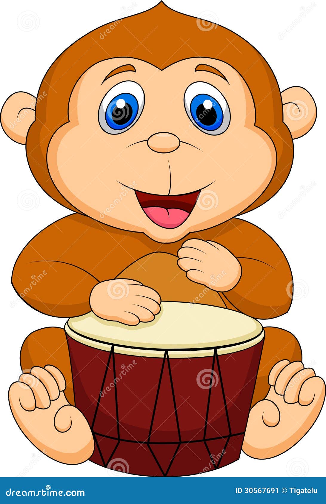 Cute Monkey Cartoon Playing Drum Stock Vector - Illustration of happy ...