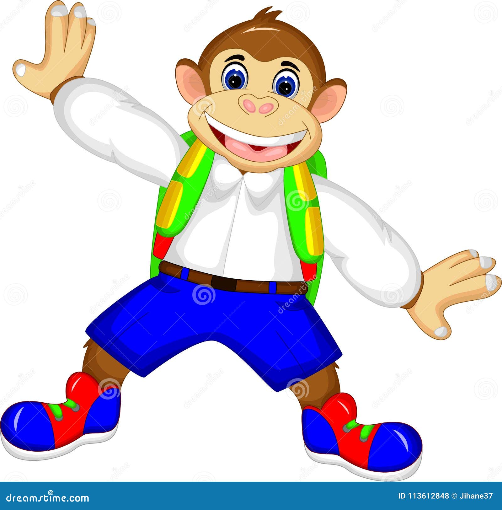 Cute Monkey Cartoon Standing with Laughing and Waving Stock ...