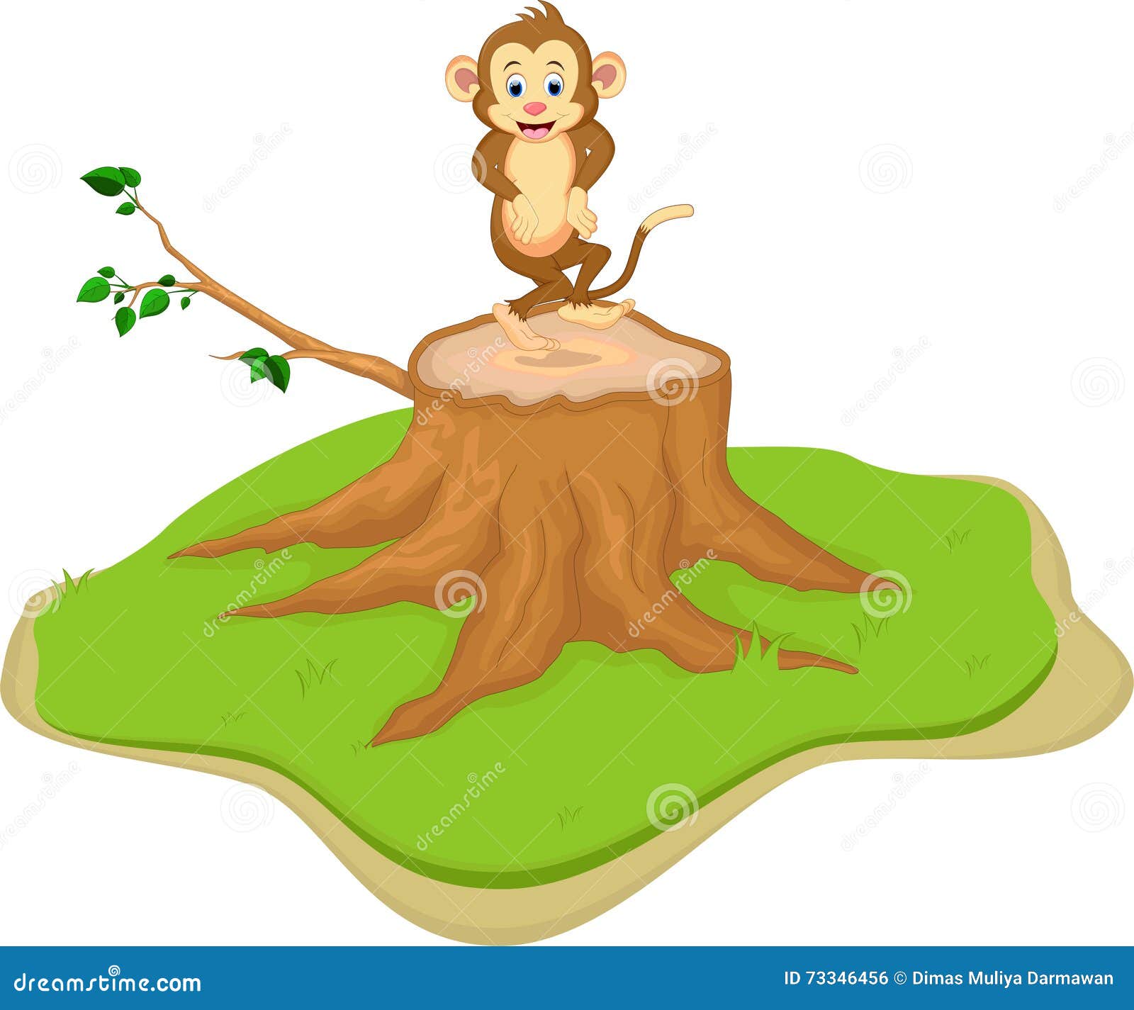 Cute Monkey Cartoon on Tree Stump Stock Illustration - Illustration of ...