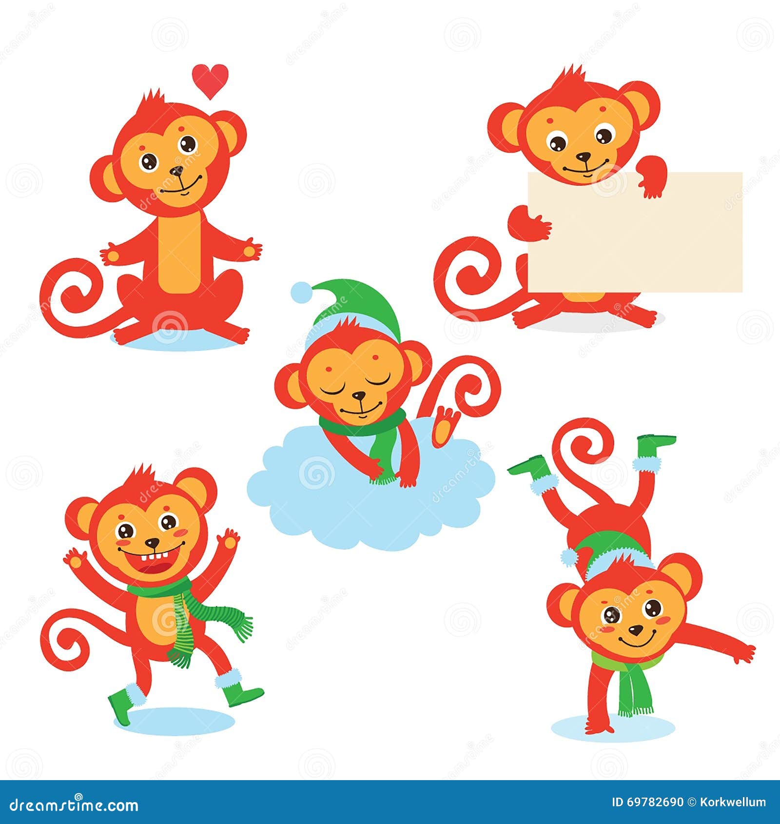 Cute Monkey Character Set. Vector Illustrations of a in Various Poses ...