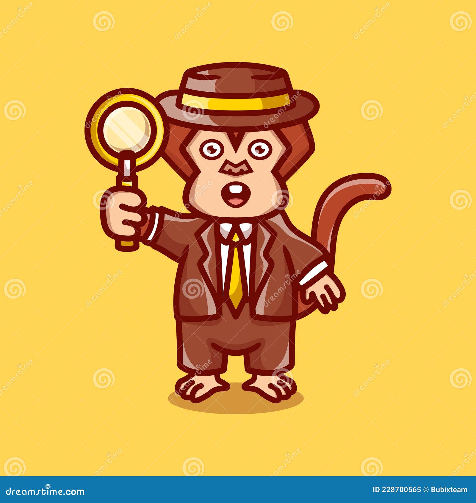 Cute Monkey Detective Carrying a Magnifying Glass Stock Vector ...