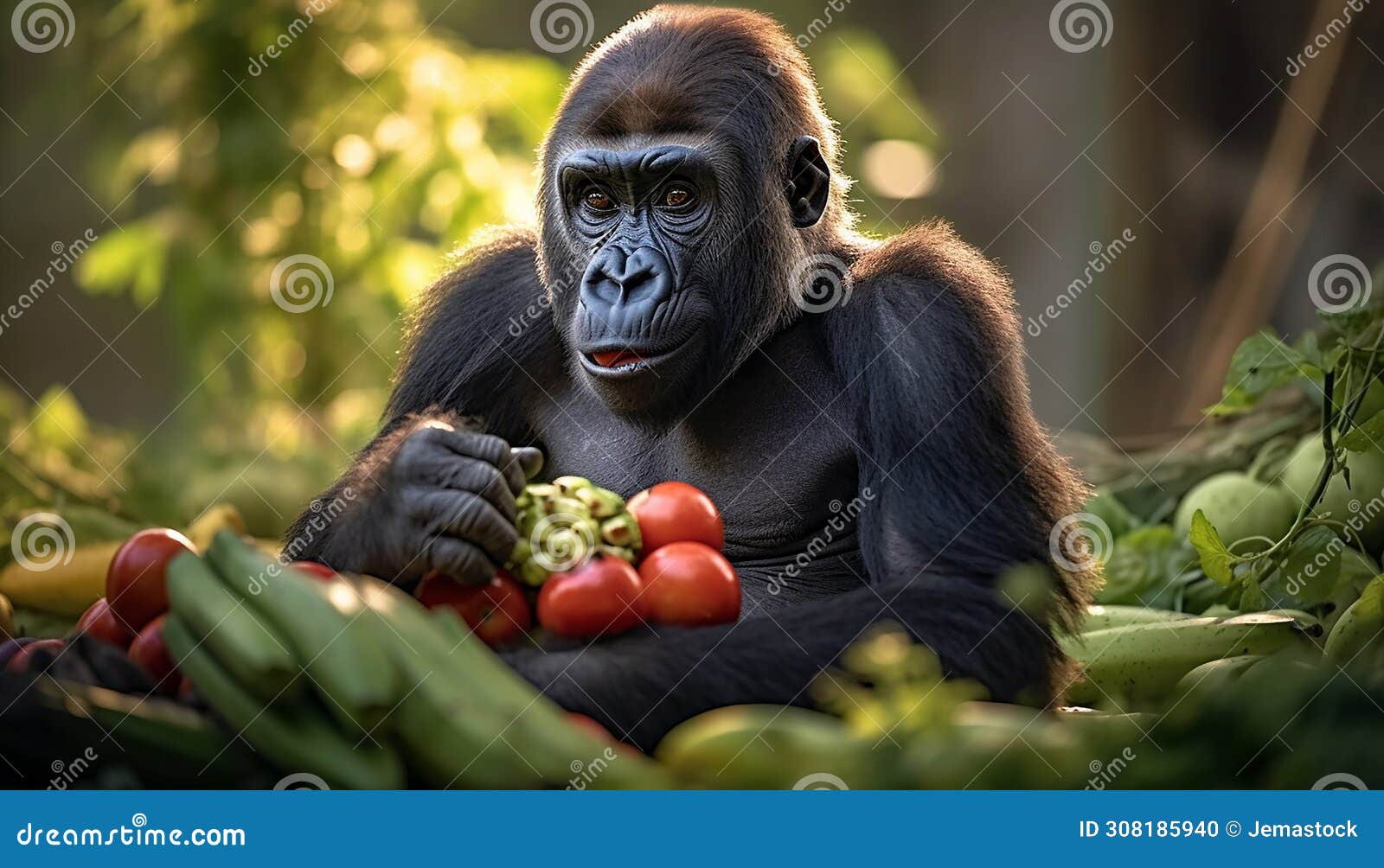 Cute Monkey Eating Fresh Fruit in Tropical Rainforest Generated by AI ...