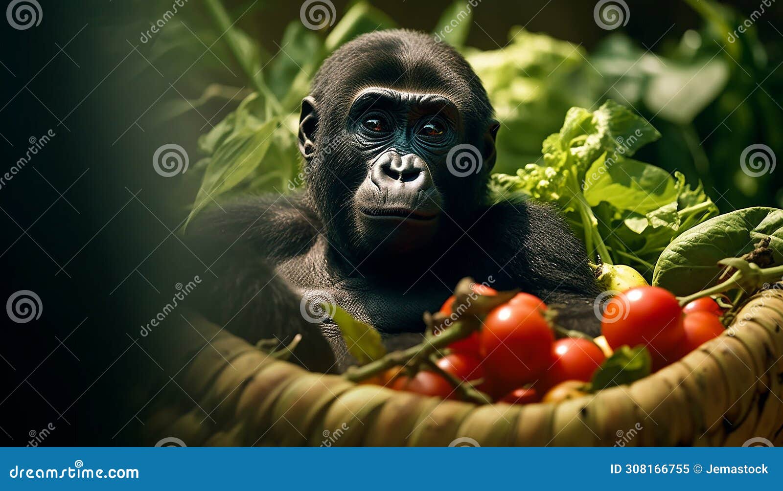 Cute Monkey Eating Tomato in Tropical Rainforest, Looking at Camera ...