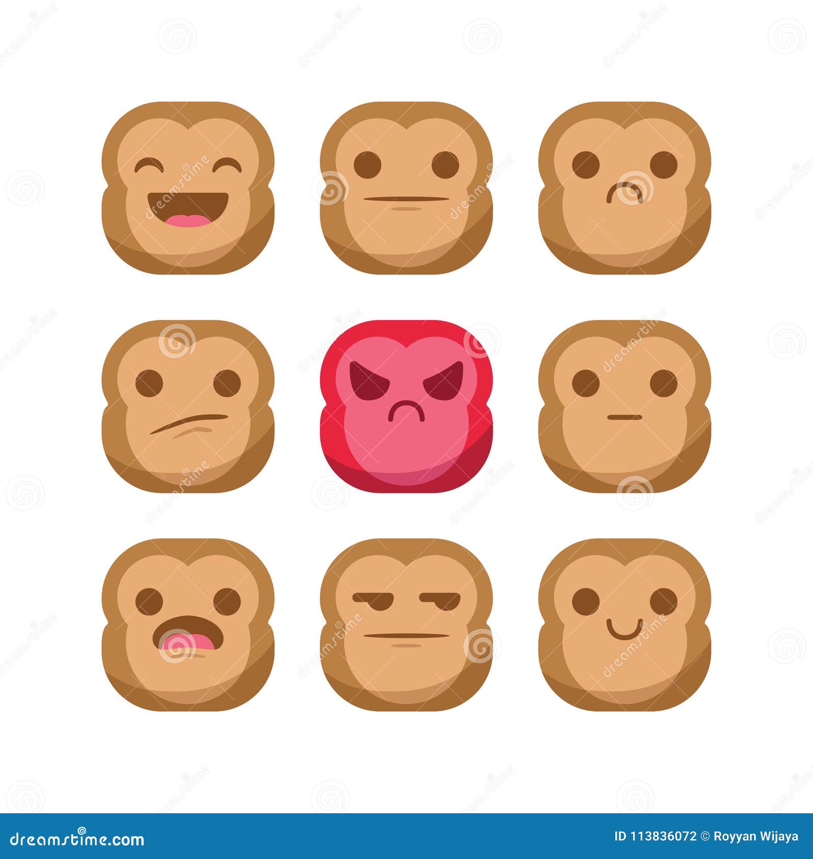 Cute Monkey Emoji Emoticon Reaction Expression Smiley Set Vector ...