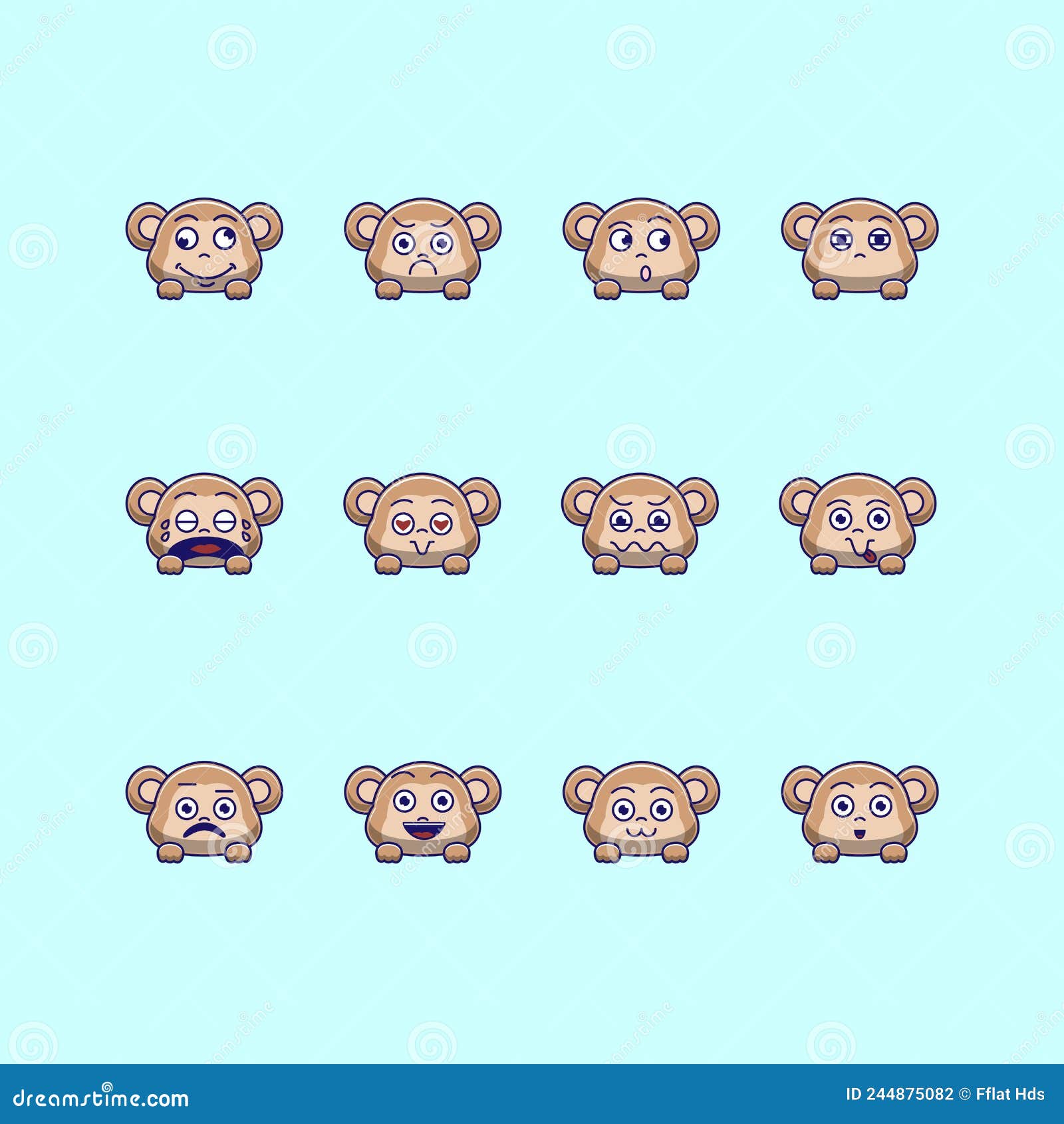 Cute Monkey Emoticon Emoji Bundle Stock Vector - Illustration of vector ...