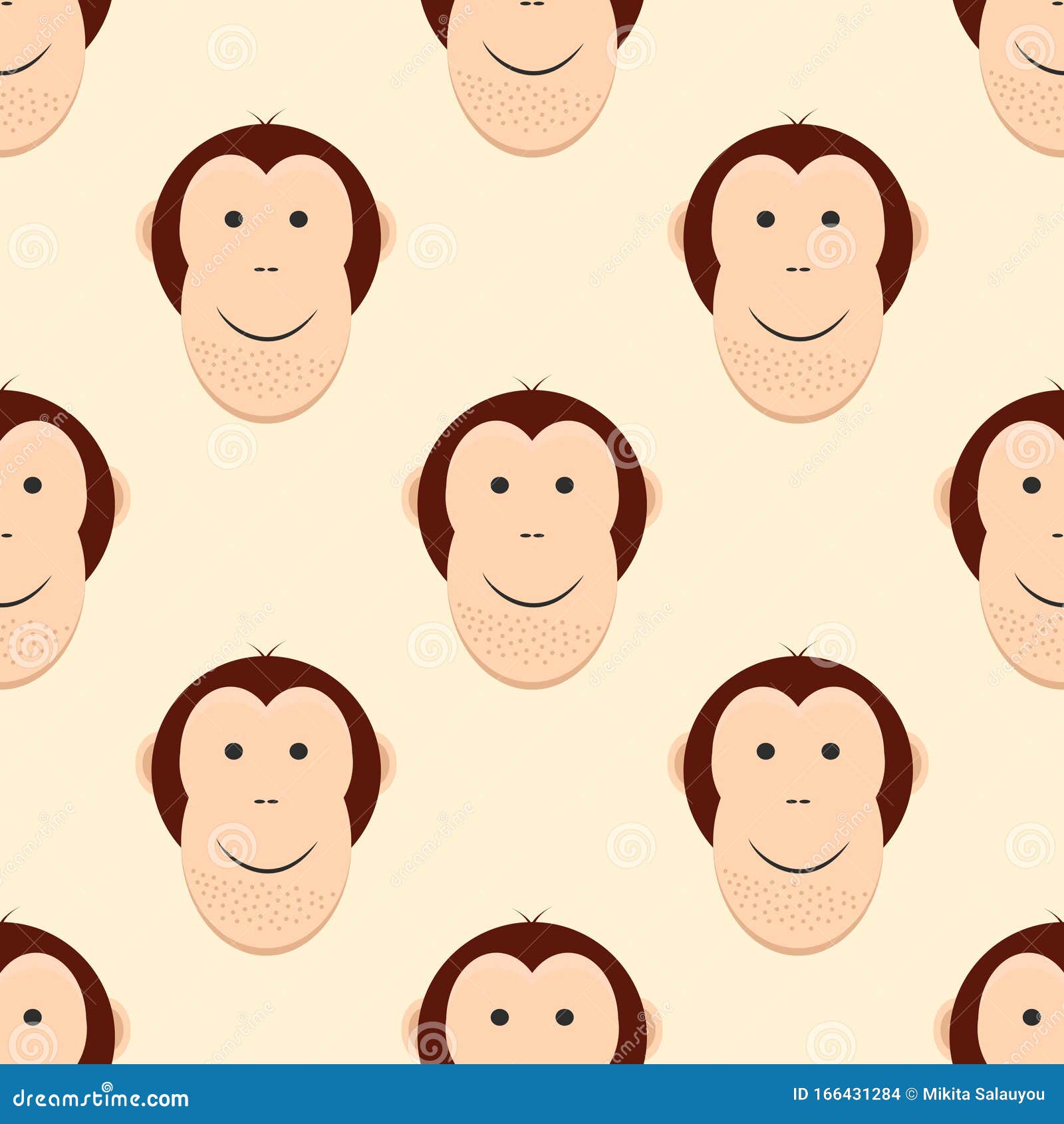 Cute Monkey Face or Head Seamless Pattern on Light Sand Background ...