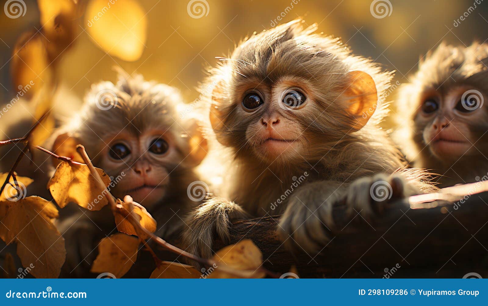Cute Monkey Family Playing in the Autumn Forest Generated by AI Stock ...
