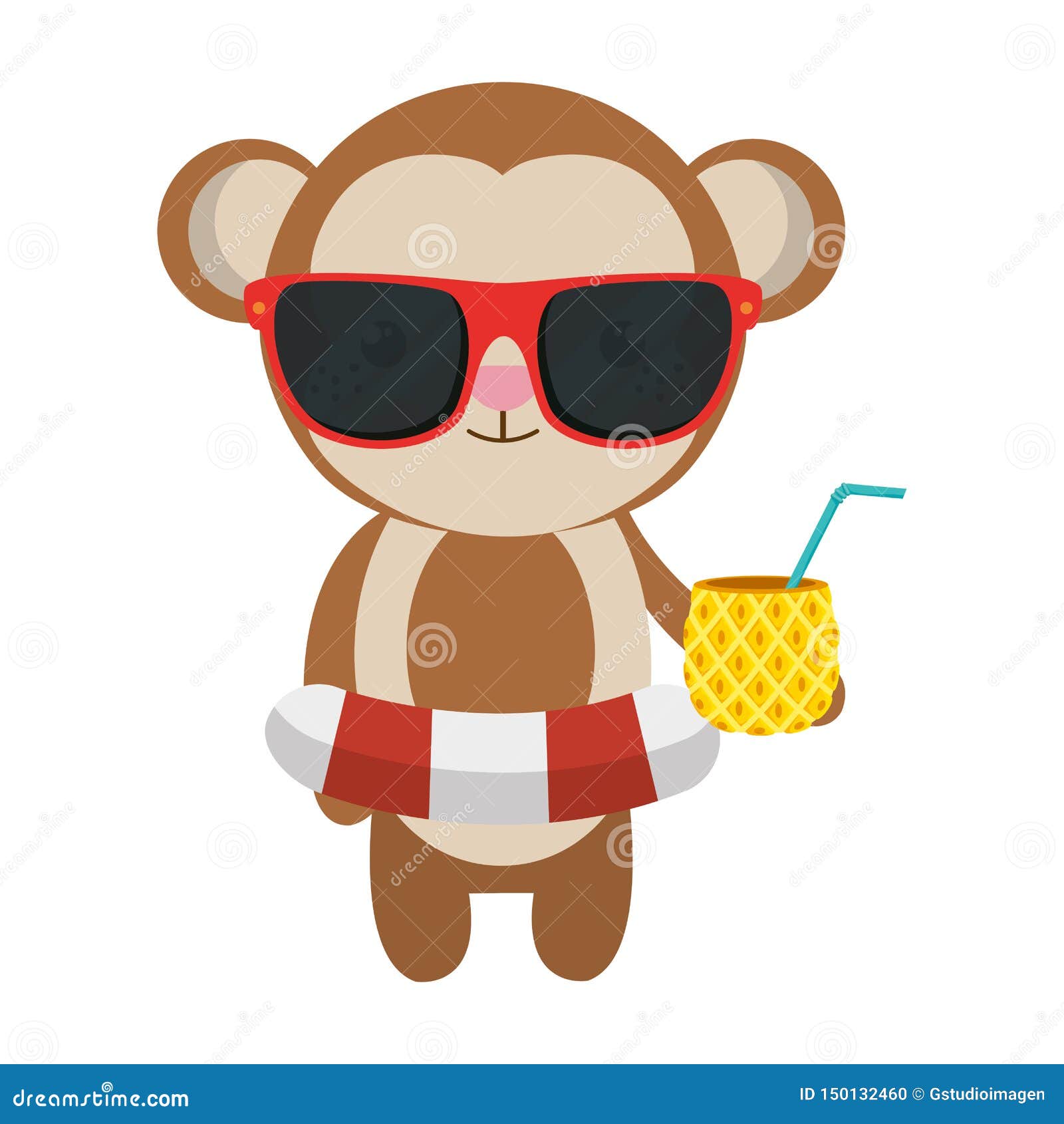 Cute Monkey with Float and Pineapple Cocktail Stock Illustration ...