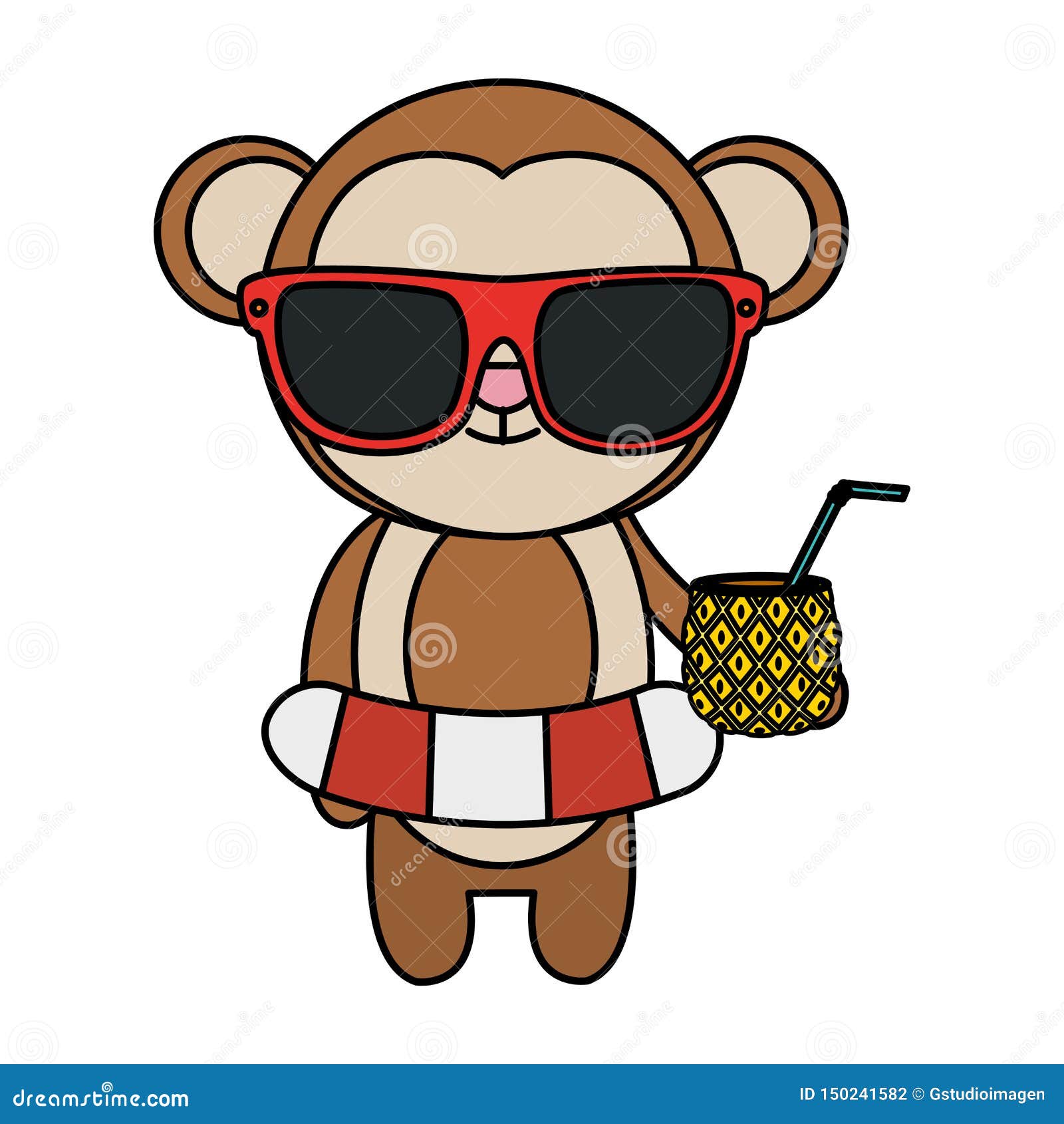 Cute Monkey with Float and Pineapple Cocktail Stock Illustration ...