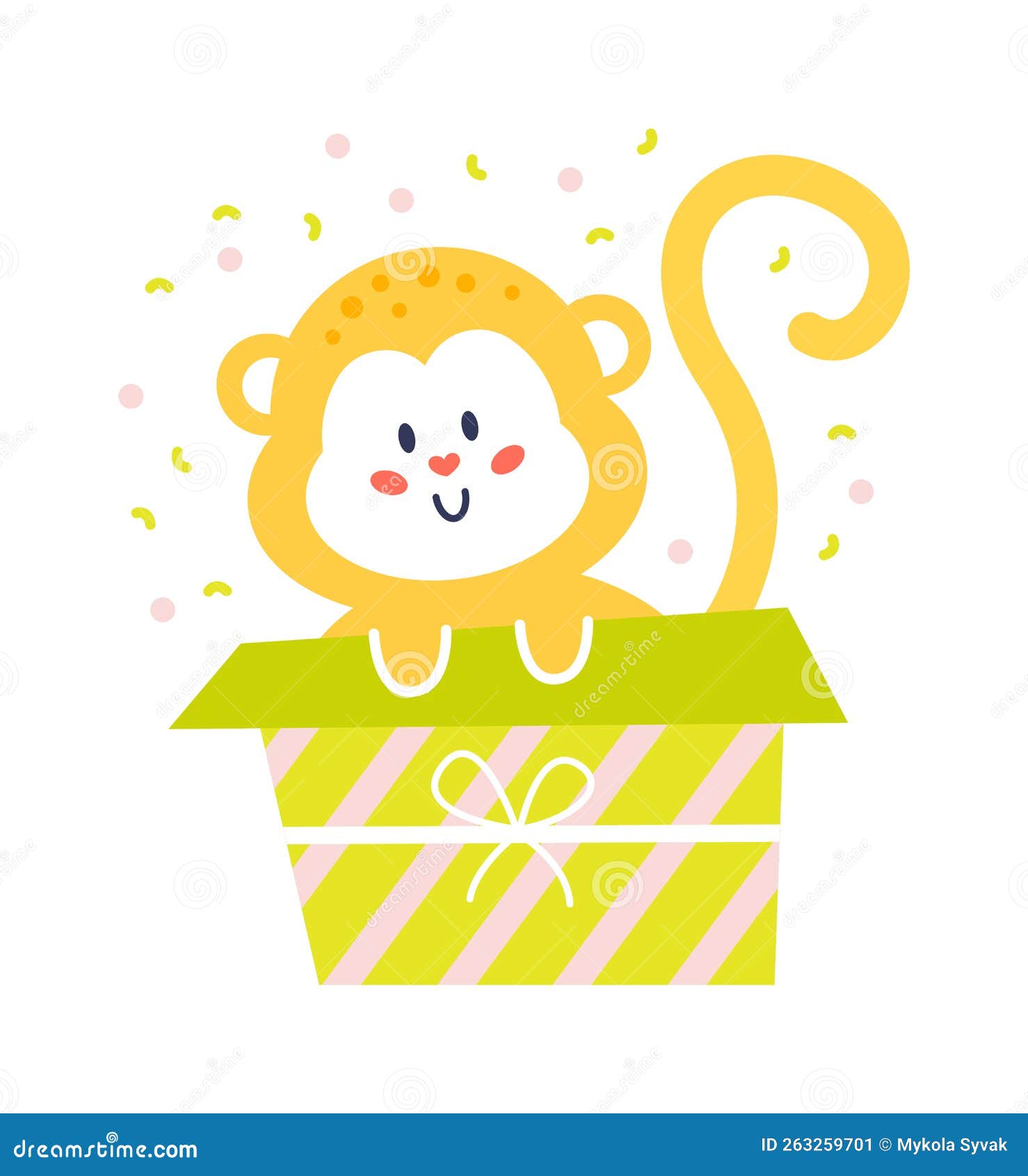 Cute Monkey in Gift Box Childish Design Stock Vector - Illustration of ...