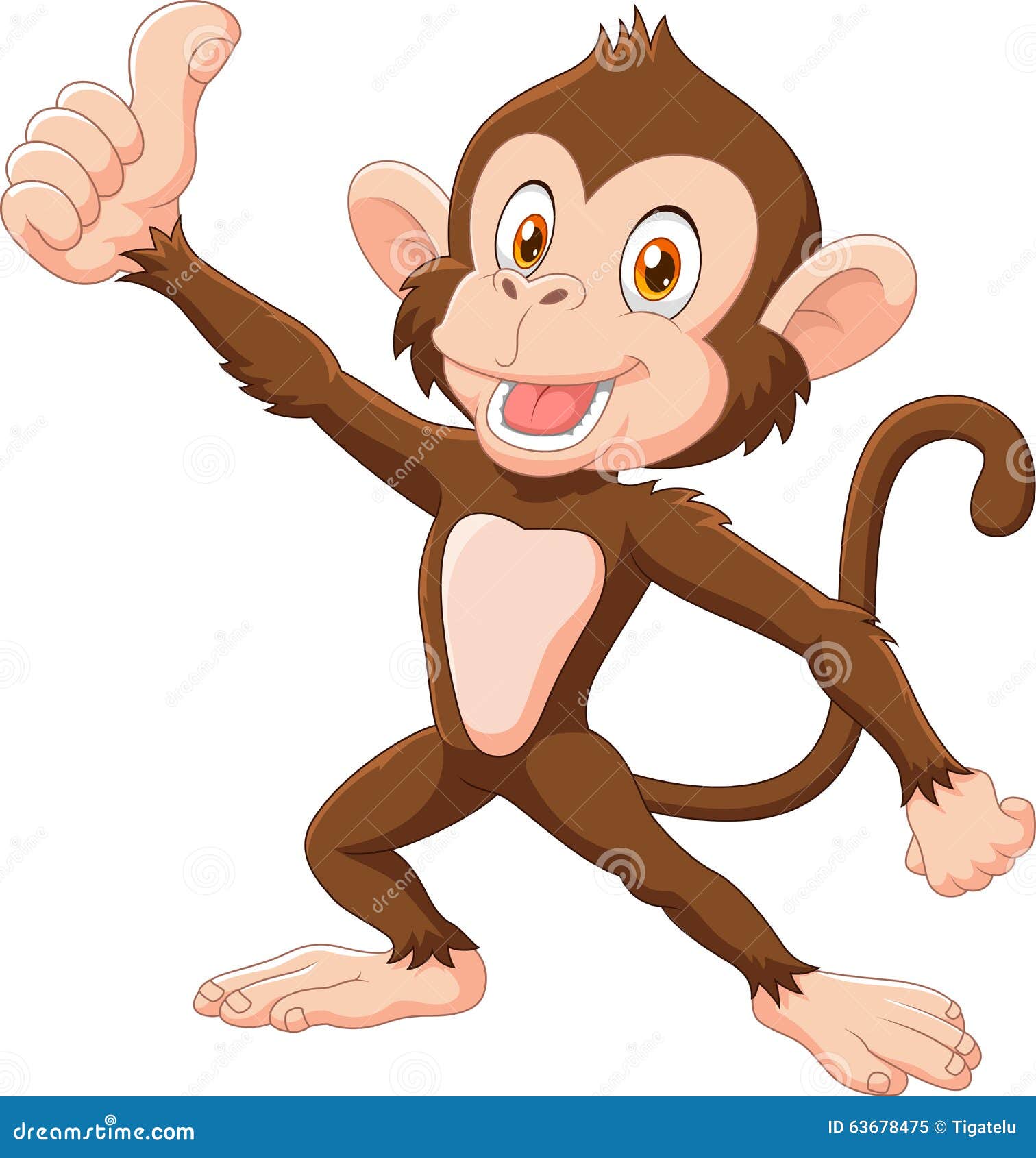 Cute Monkey Giving Thumb Up Isolated On White Background Cartoon Vector ...