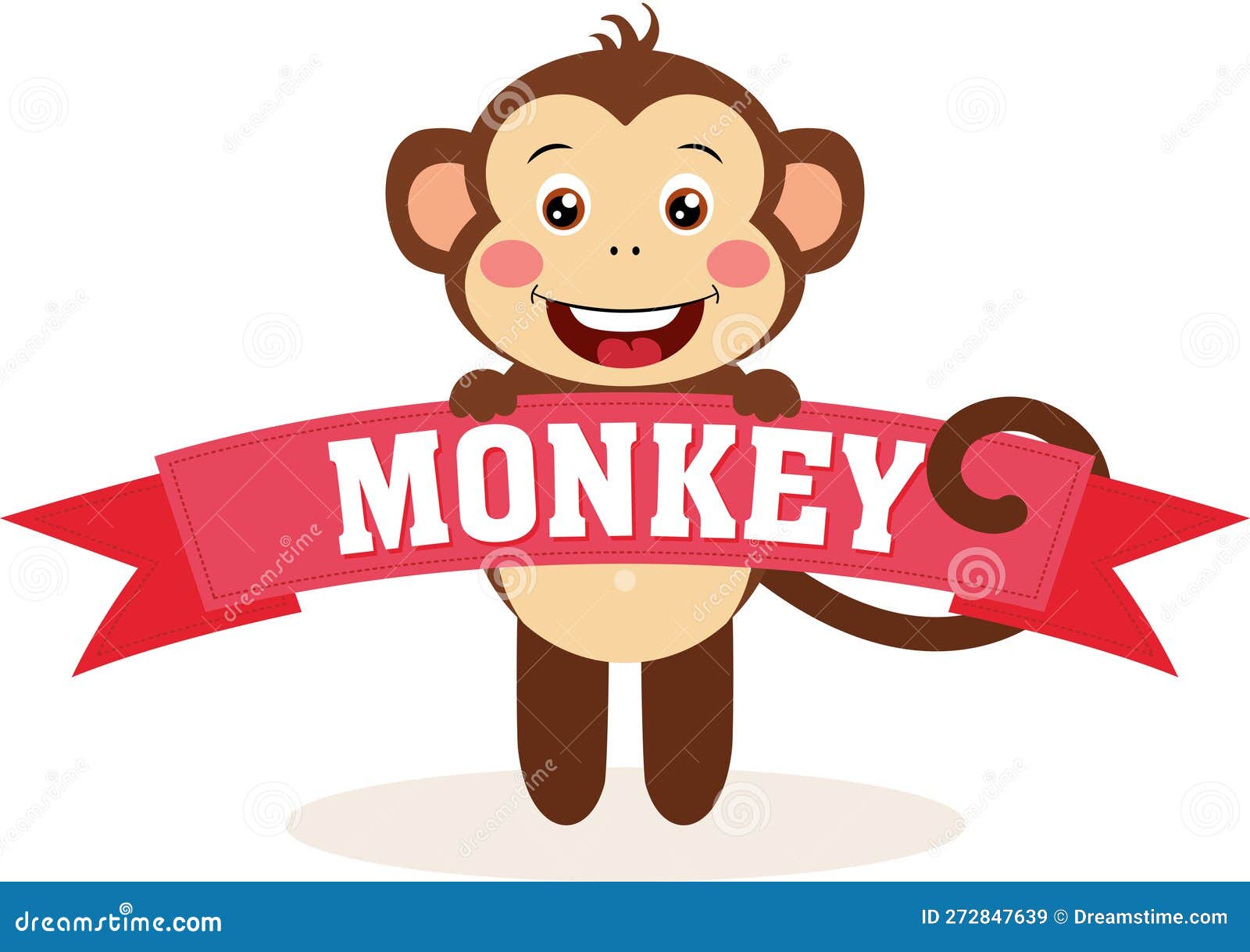 Cute Monkey Holding a Ribbon Banner Stock Vector - Illustration of word ...