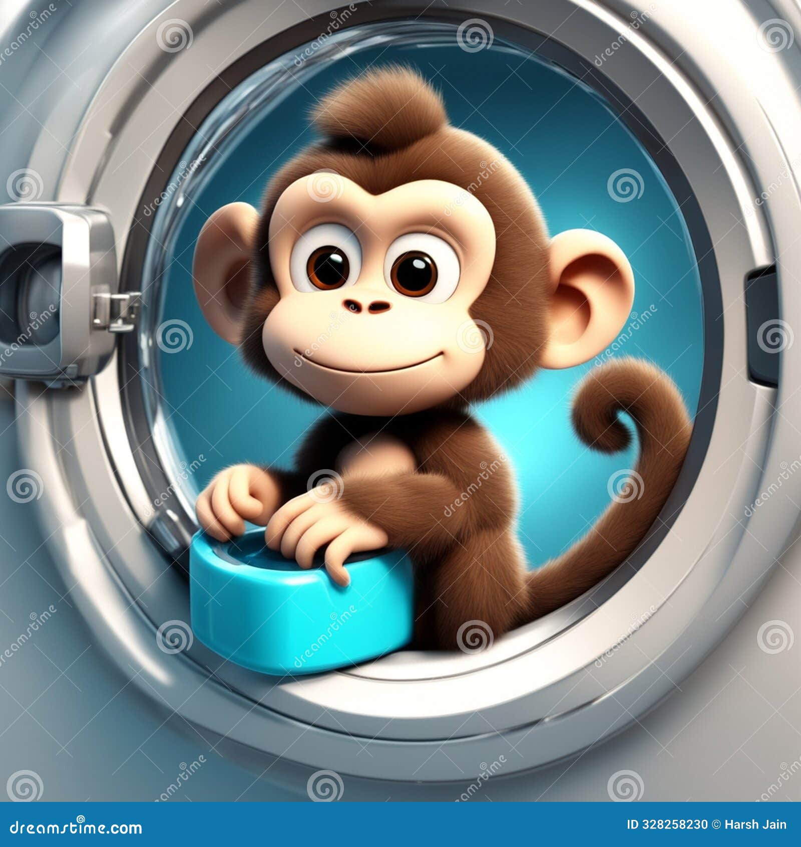 Cute Monkey Holding Washing Machine Cartoon Vector Icon Stock ...
