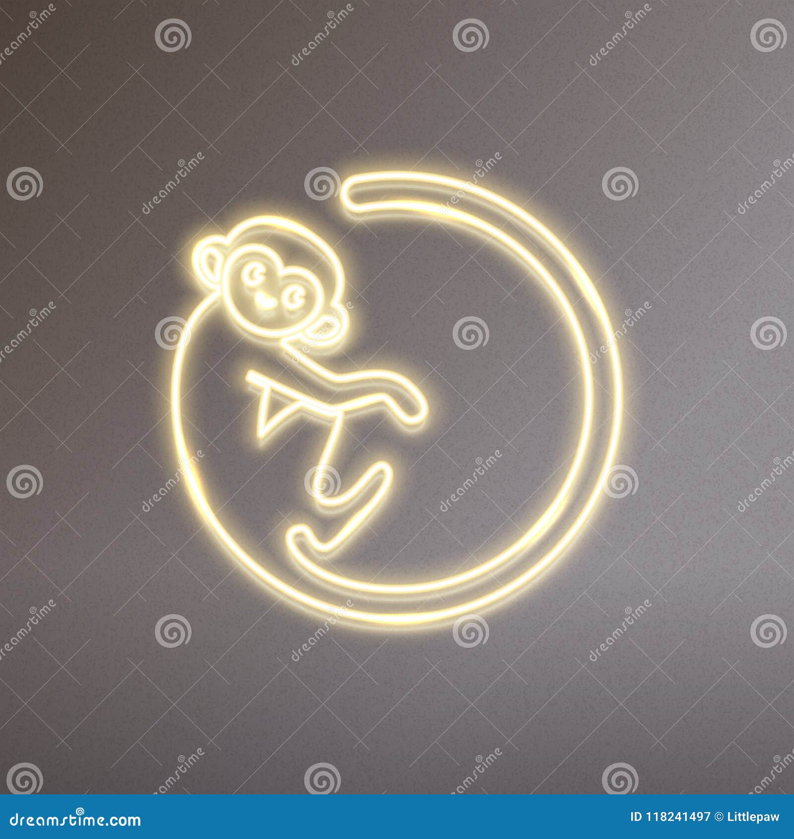 Cute Monkey Logo in the Shape of a Circle, Neon Design, Vector I Stock ...