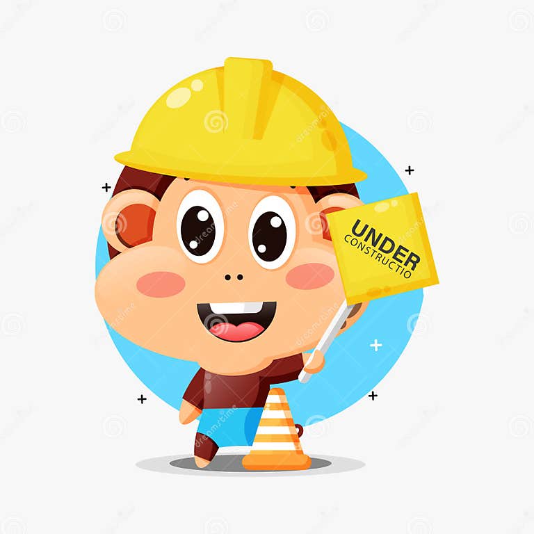 Cute Monkey Mascot Working in Construction Stock Vector - Illustration ...