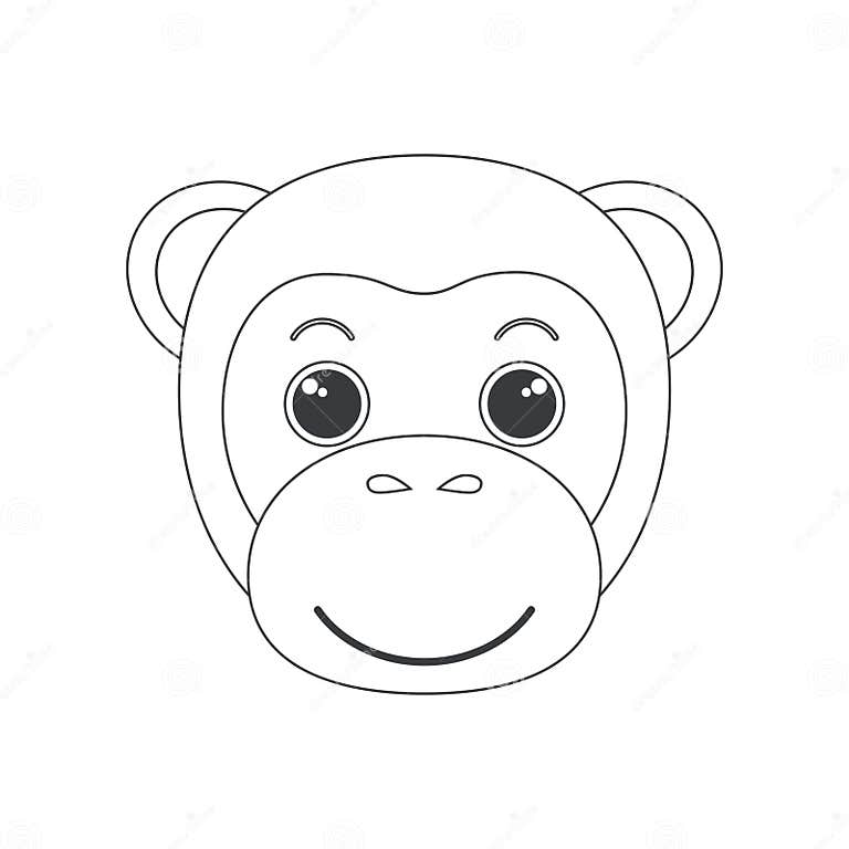Cute Monkey Muzzle, Primate Face and Head of Simple Geometric Shape ...