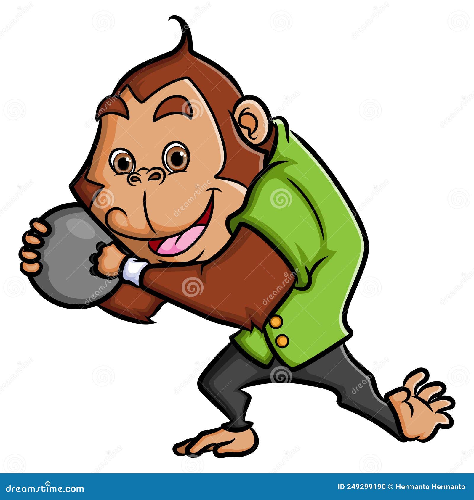The Cute Monkey is Playing Bowling and Ready To Throw Stock Vector ...