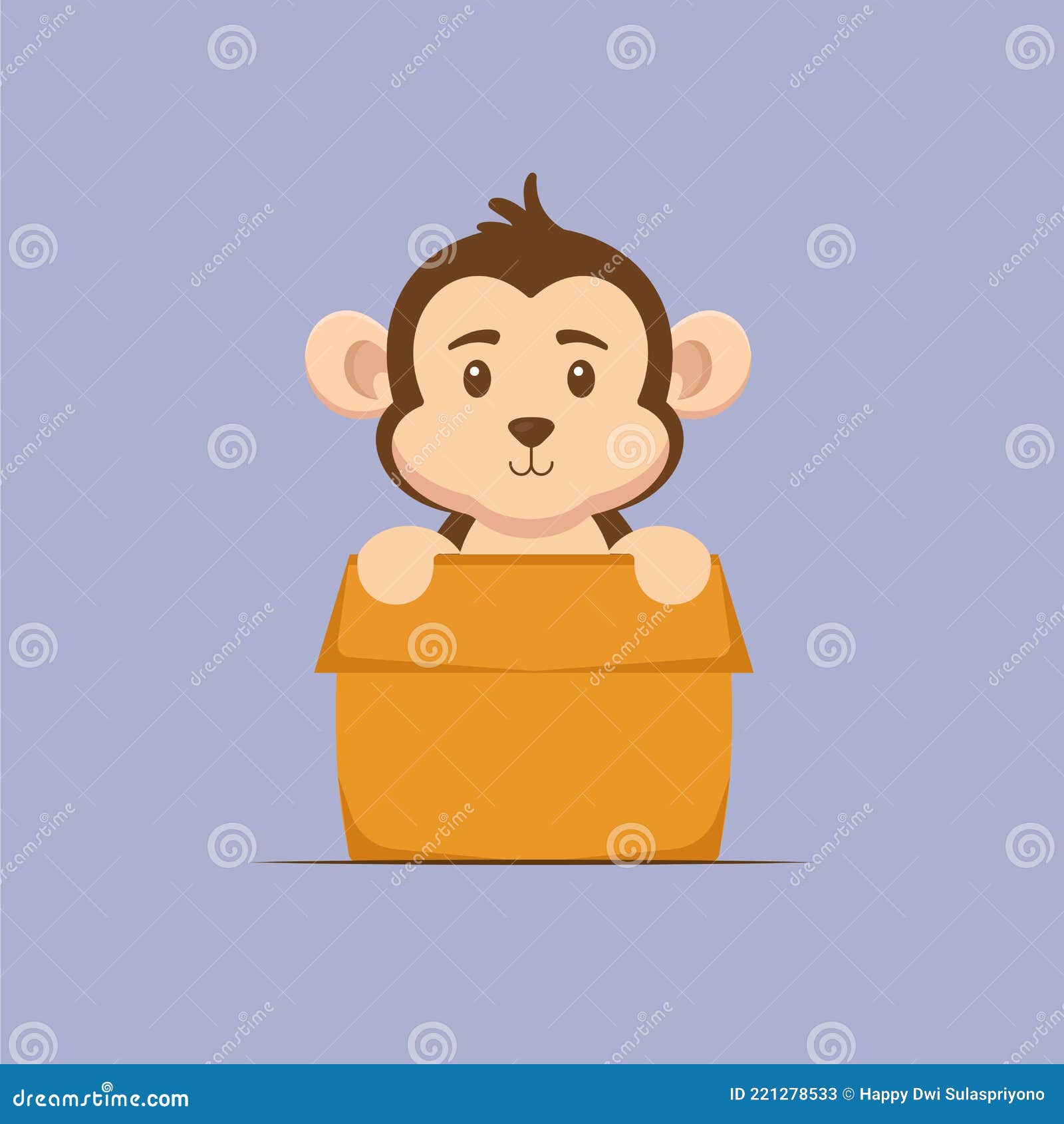 Cute Monkey Playing Box Cartoon Stock Vector - Illustration of drawing ...