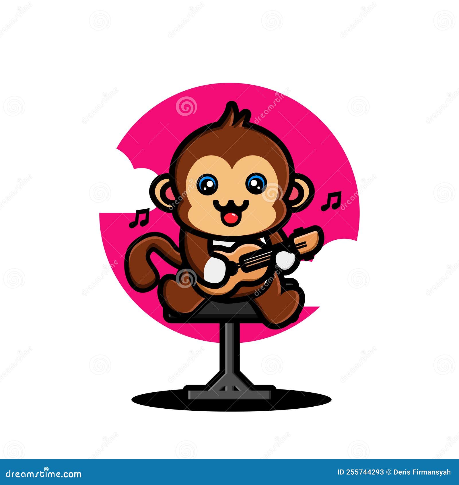Cute Monkey Playing Guitar Mascot Character Stock Vector - Illustration ...