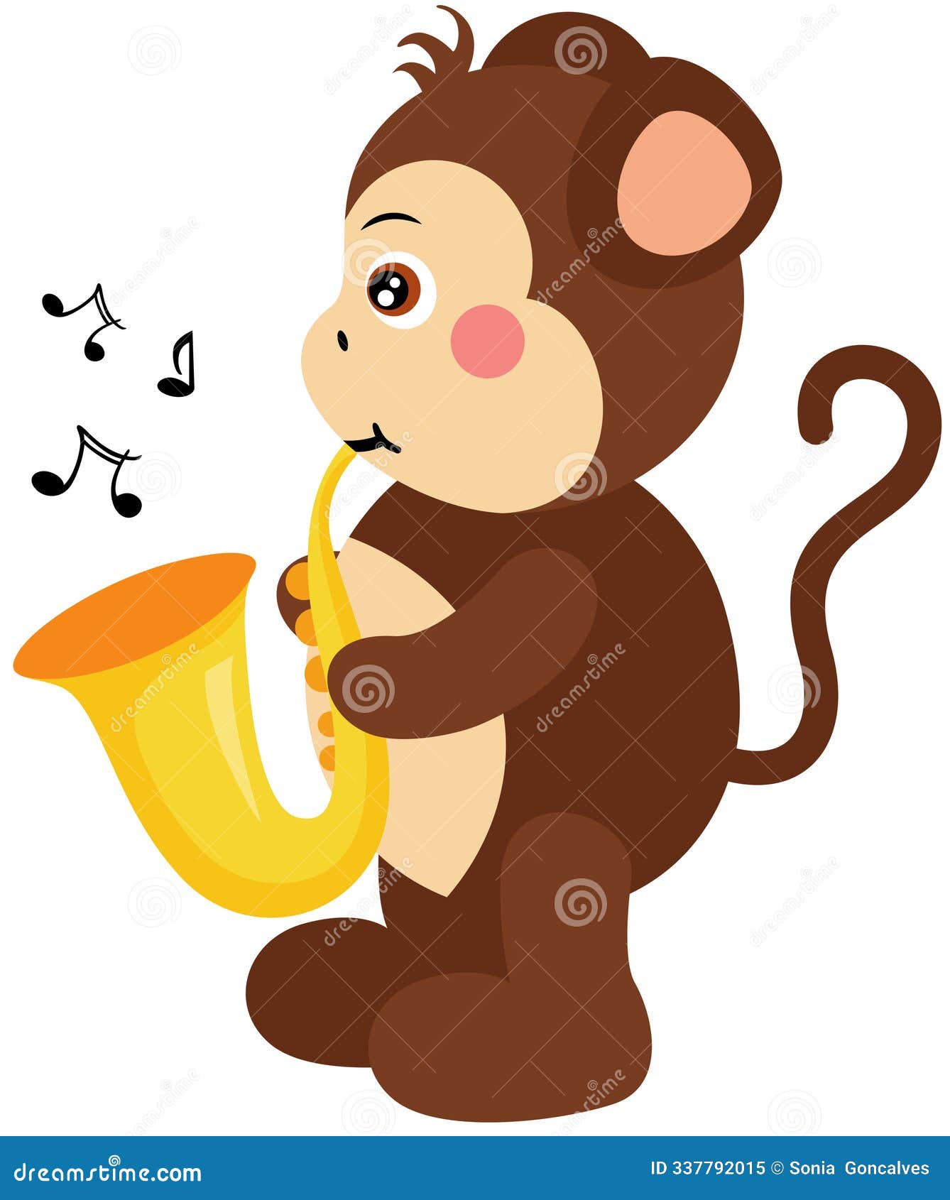 Cute Monkey Playing the Saxophone Stock Illustration - Illustration of ...