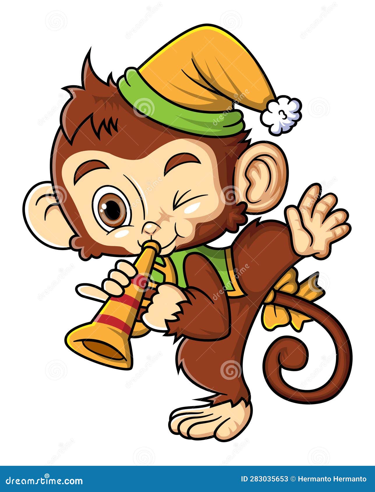 Cute Monkey Playing the Trumpet Stock Vector - Illustration of animal ...