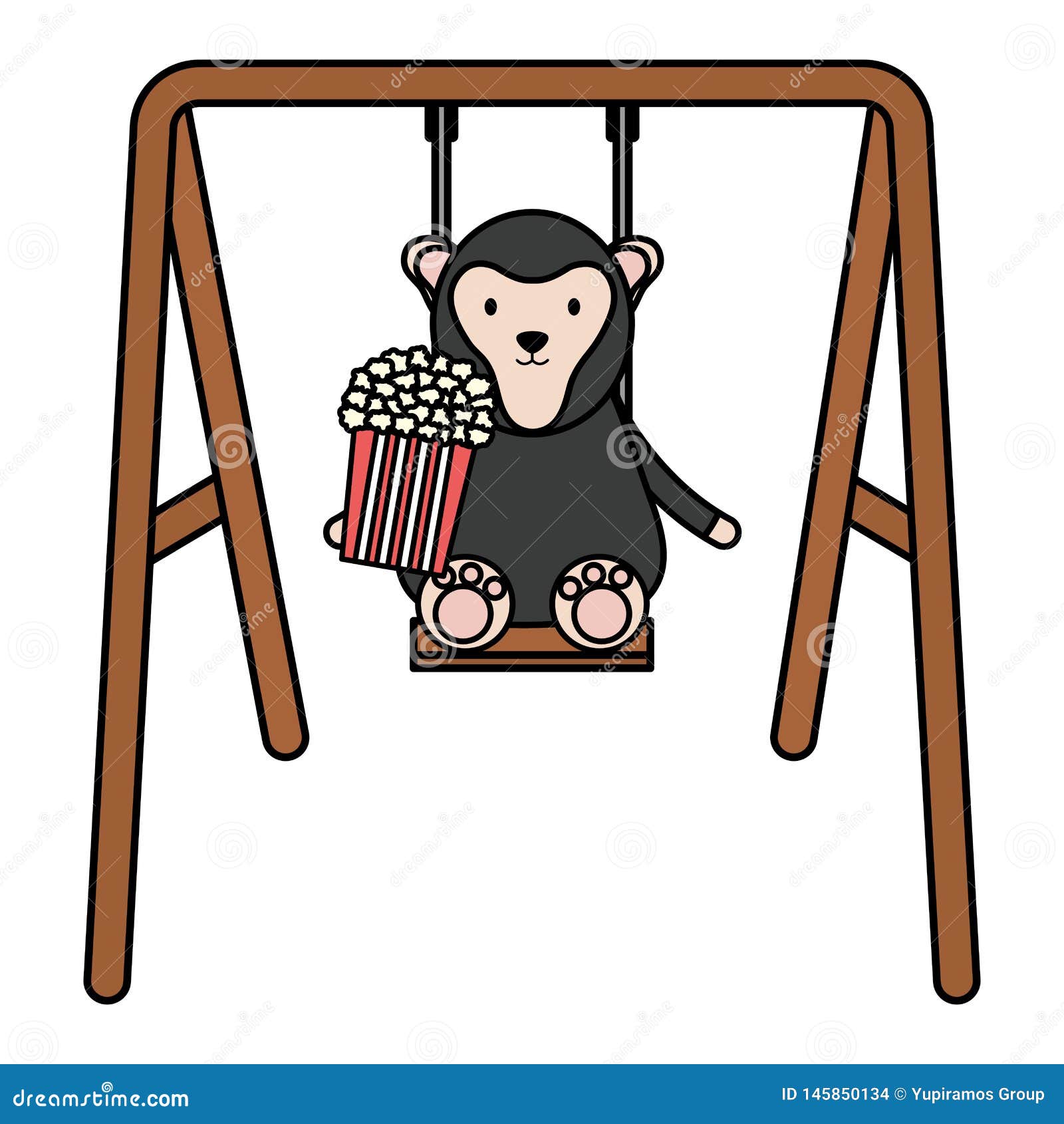 Cute Monkey with Popcorn in Swing Stock Vector - Illustration of fast ...