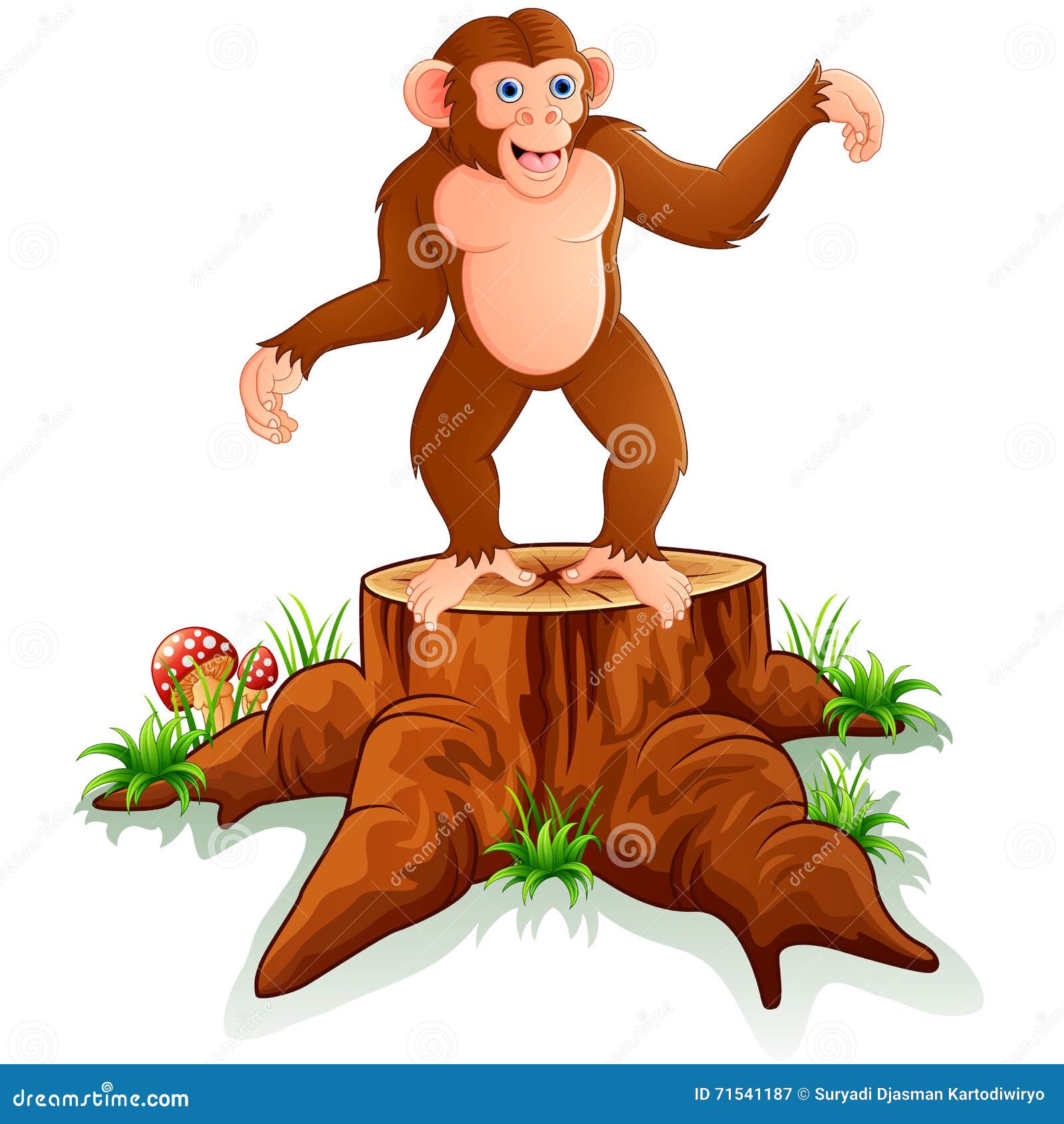 Cute Monkey Posing on Tree Stump Stock Vector - Illustration of tree ...