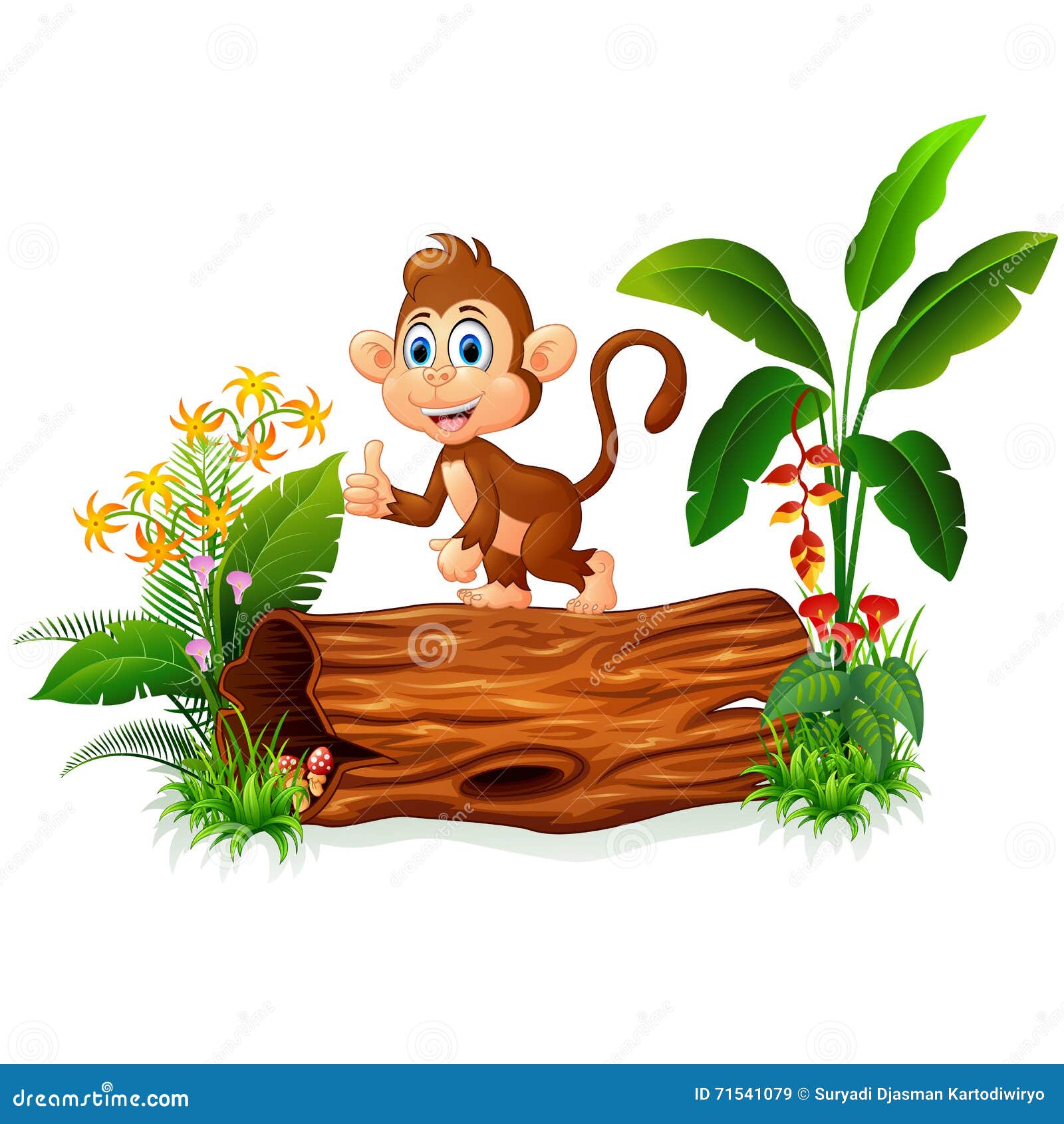 Cute Monkey Posing on Tree Trunk Stock Vector - Illustration of comic ...