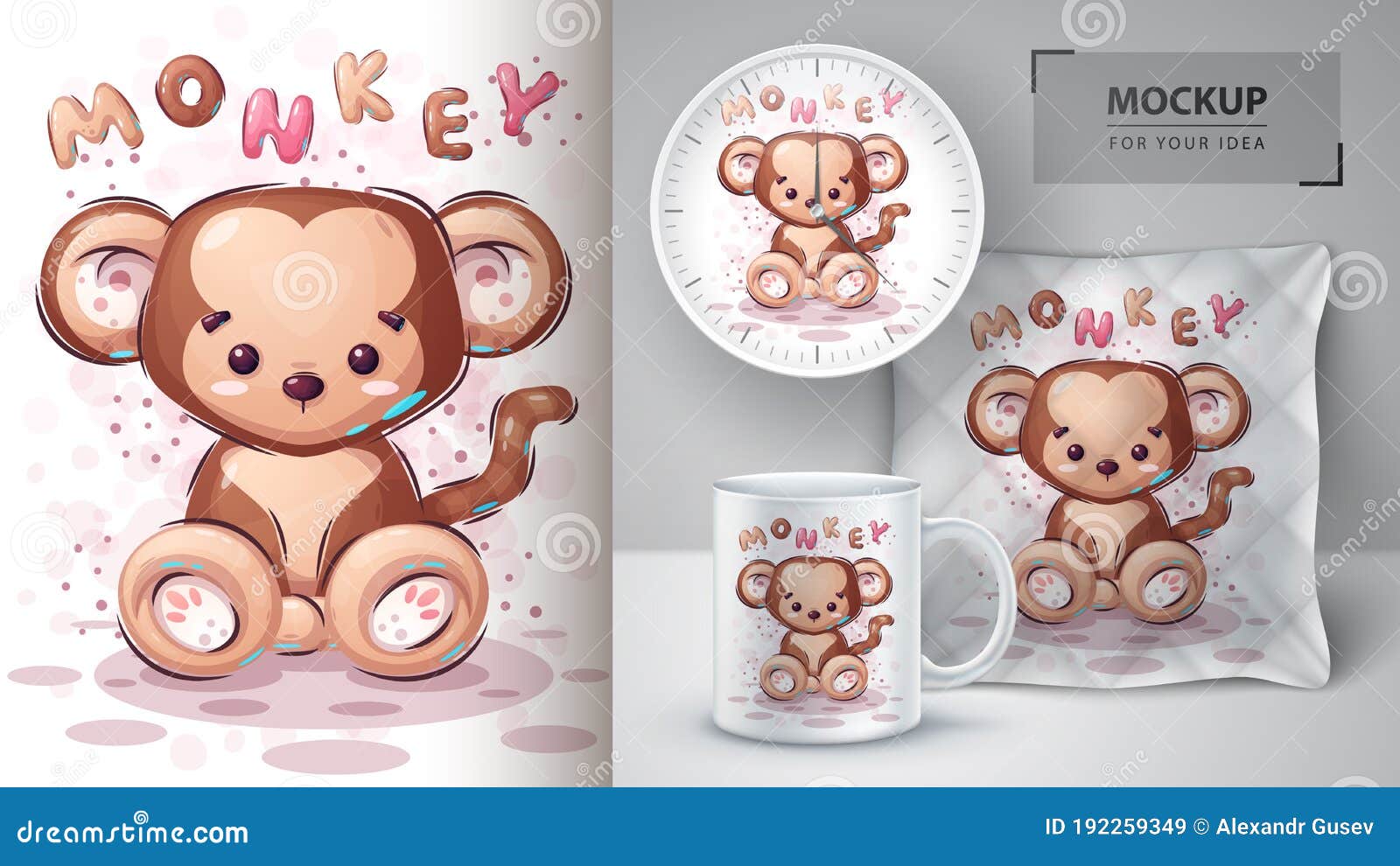 Cute Monkey Poster and Merchandising. Stock Vector - Illustration of ...