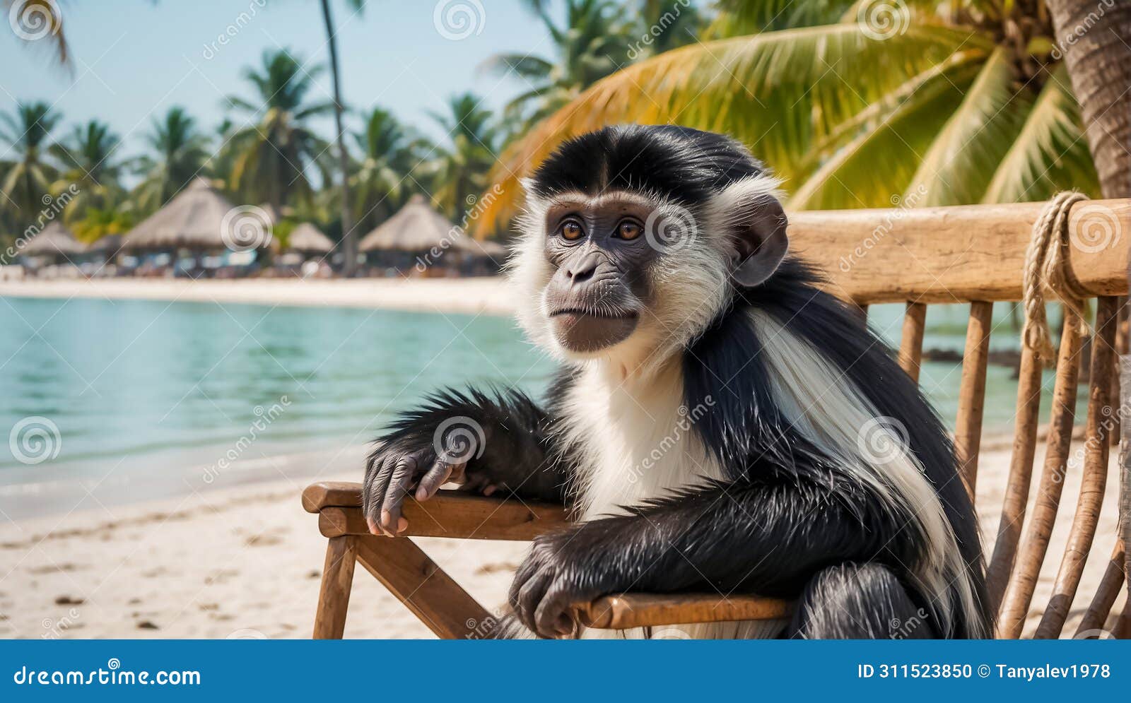 Cute Monkey Relaxing the Beach Journey Stock Illustration ...