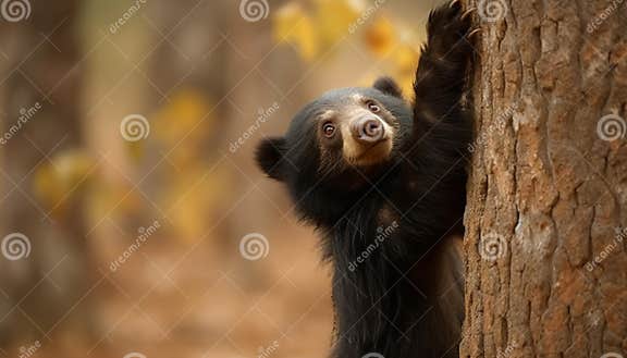 Cute Monkey Sitting on Branch, Looking at Camera in Forest Generated by ...