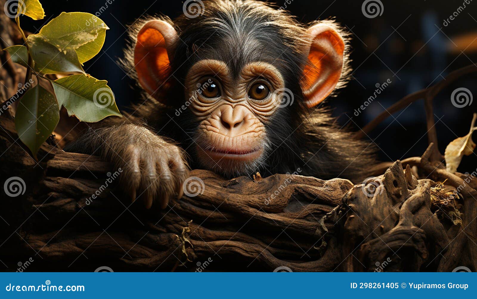 Cute Monkey Sitting on Branch, Staring at Camera in Forest Generated by ...