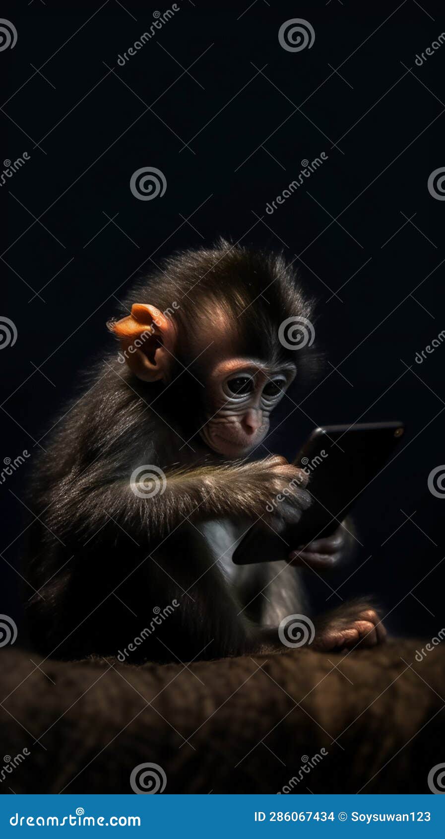Cute Monkey Sitting and Playing Smart Phone .generative AI Stock ...