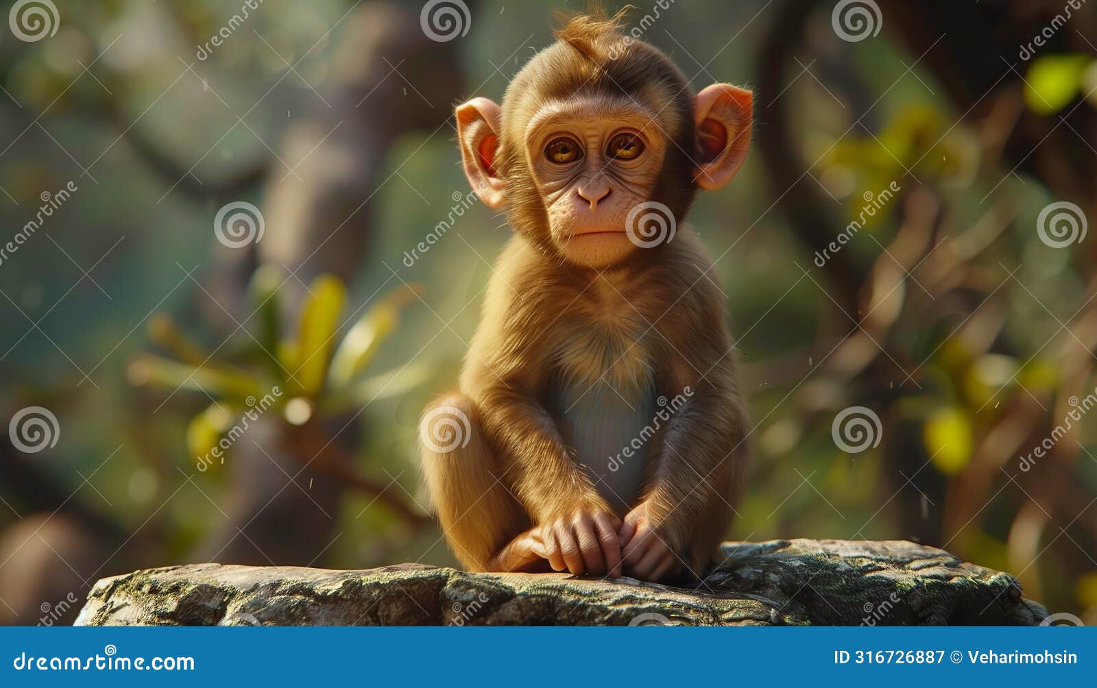 Cute Monkey Sitting, Staring, Looking at Camera in Nature Generated ...