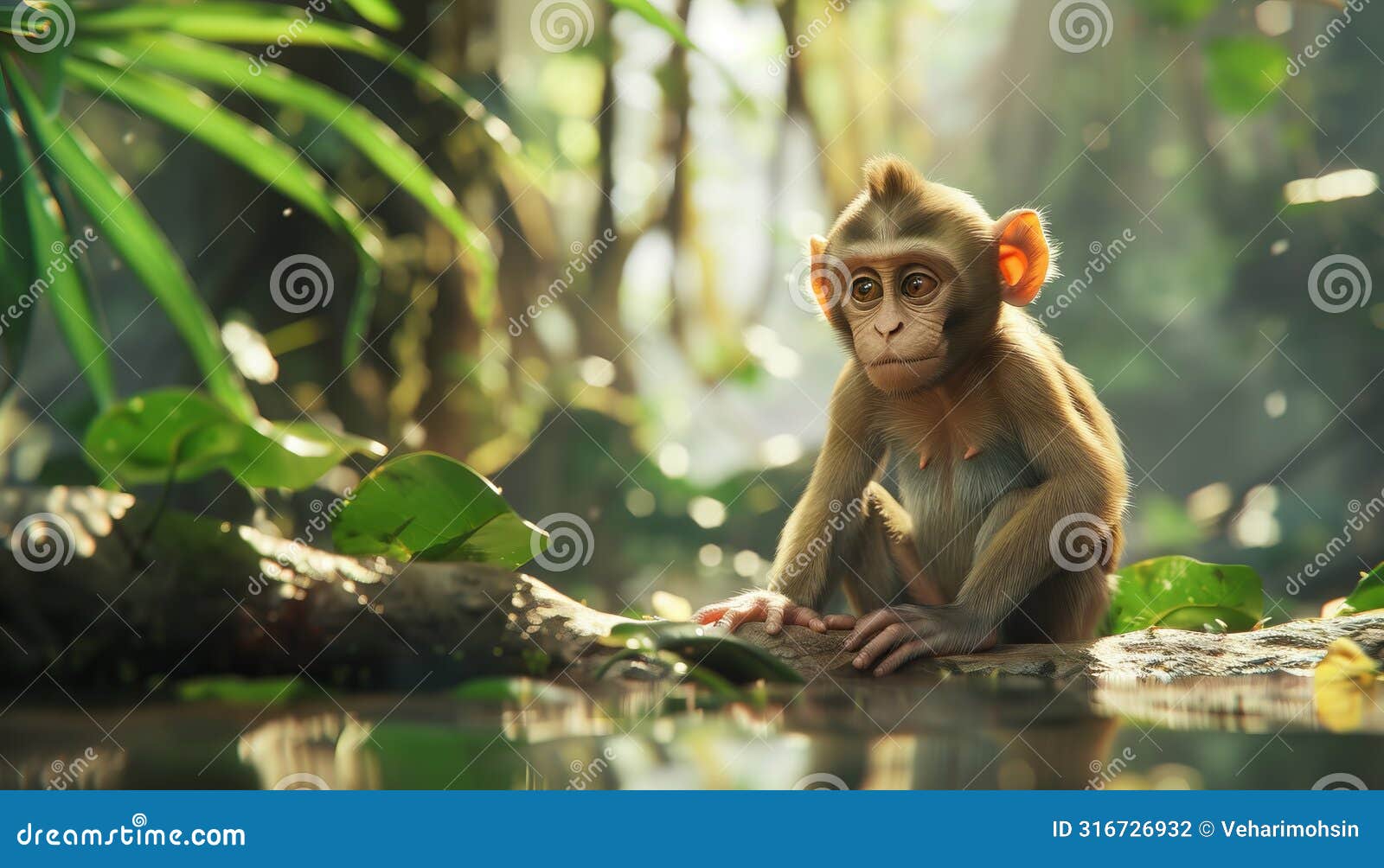 Cute Monkey Sitting, Staring, Looking at Camera in Nature Generated ...