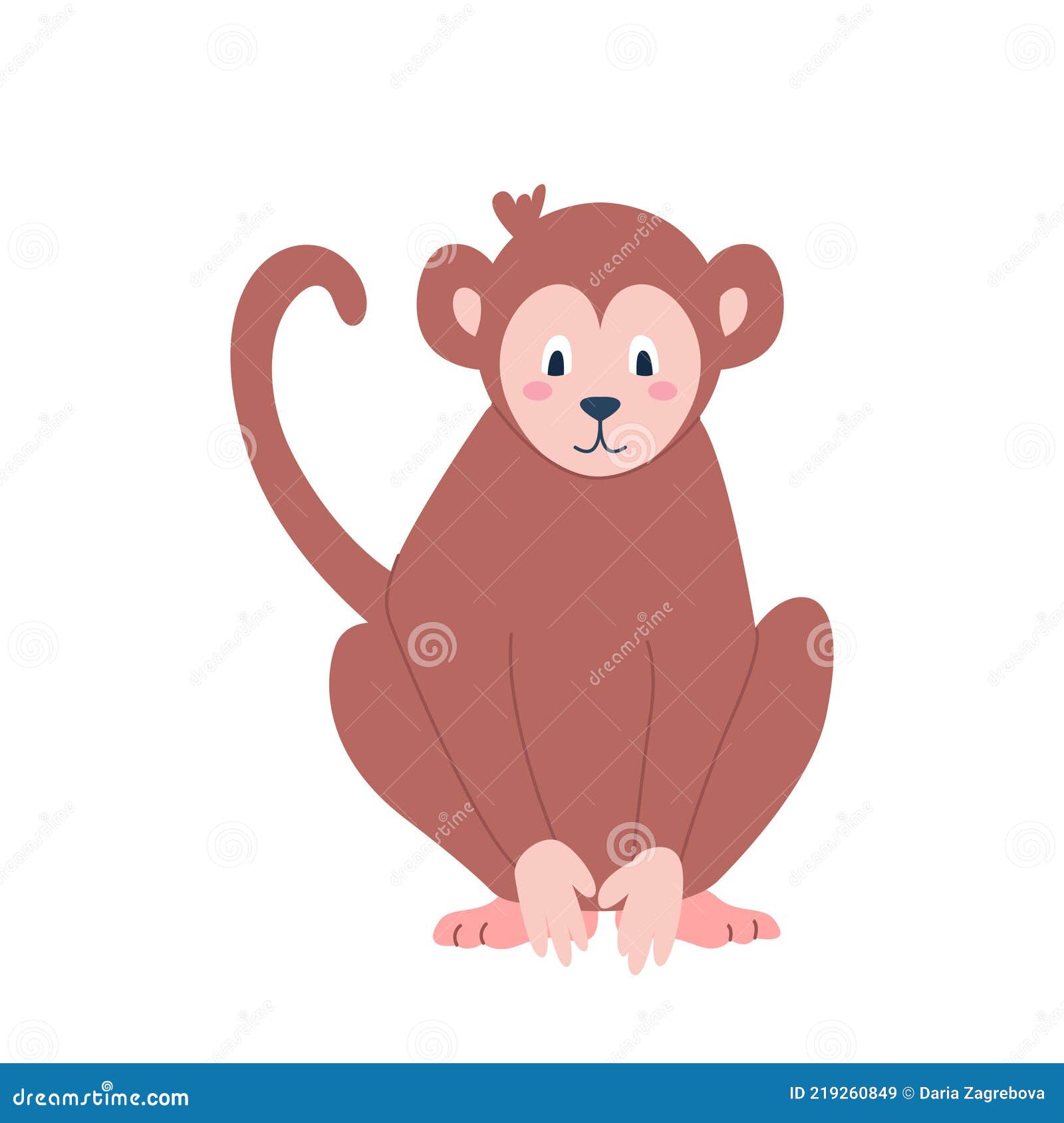 Cute Monkey Sitting on a White Background. Vector Image in Cartoon Flat ...
