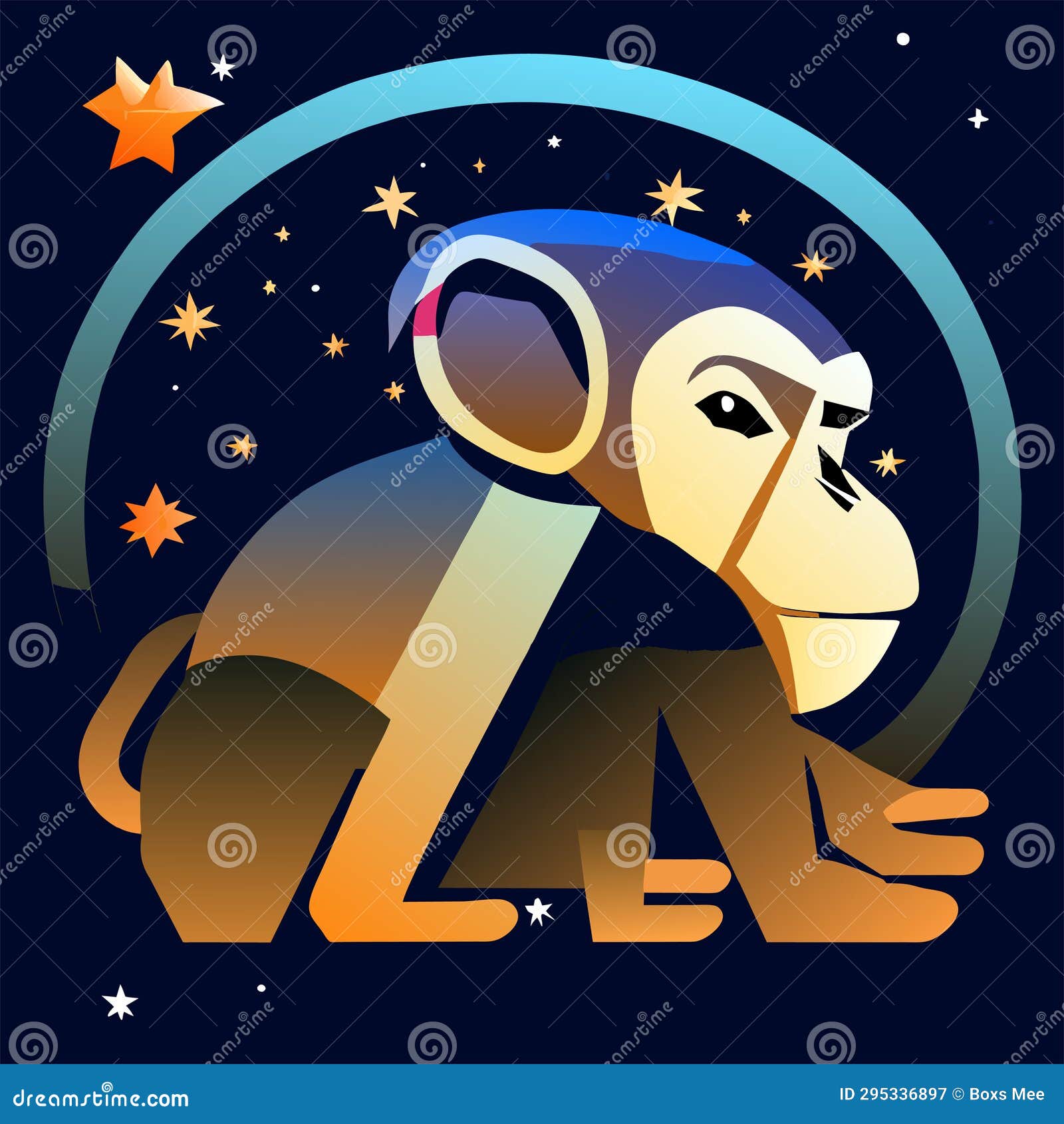 Cute Monkey in Space. Vector Illustration of Monkey in Space Stock ...