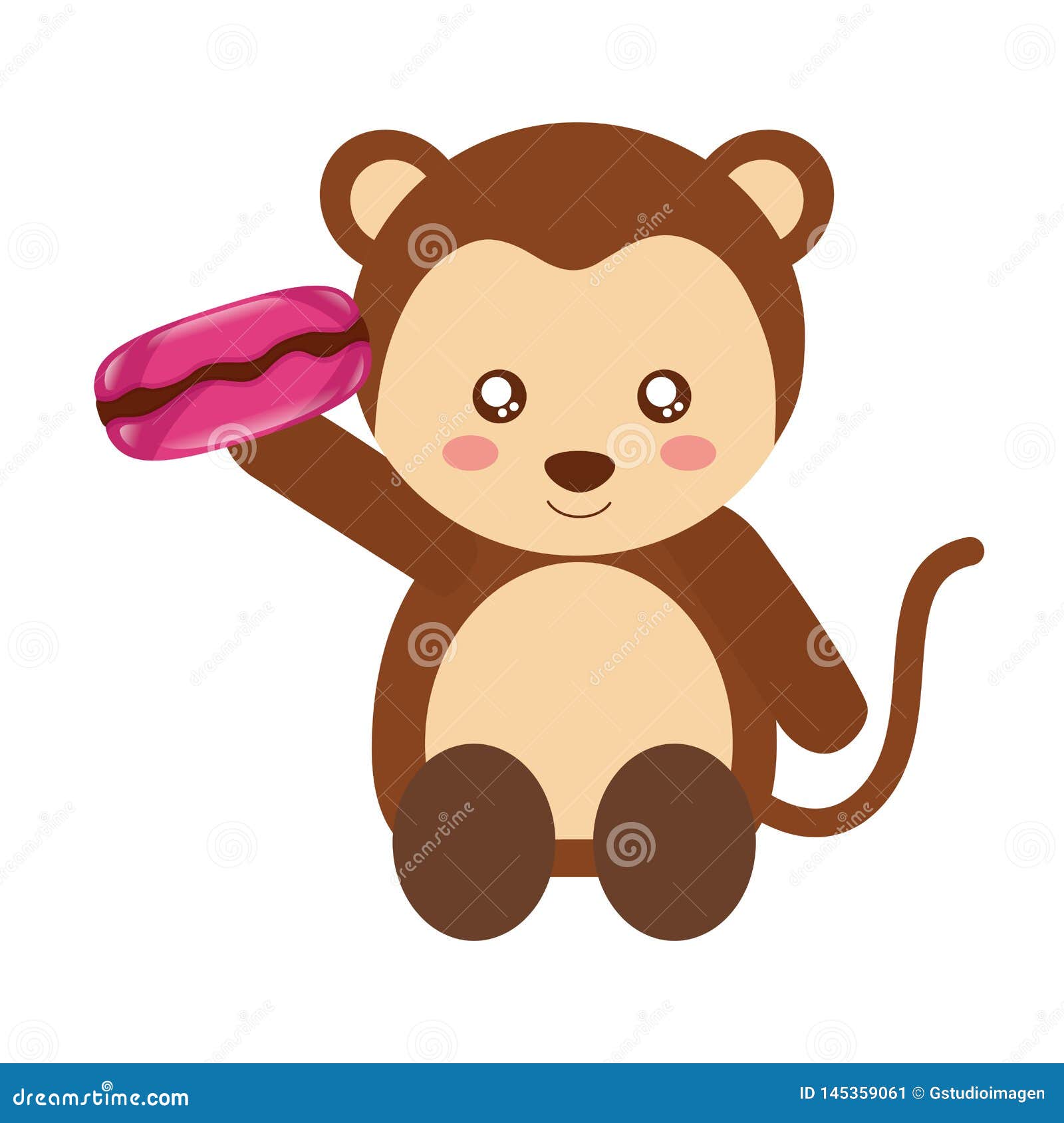 Cute Monkey with Sweet Macaron Stock Vector - Illustration of kids ...