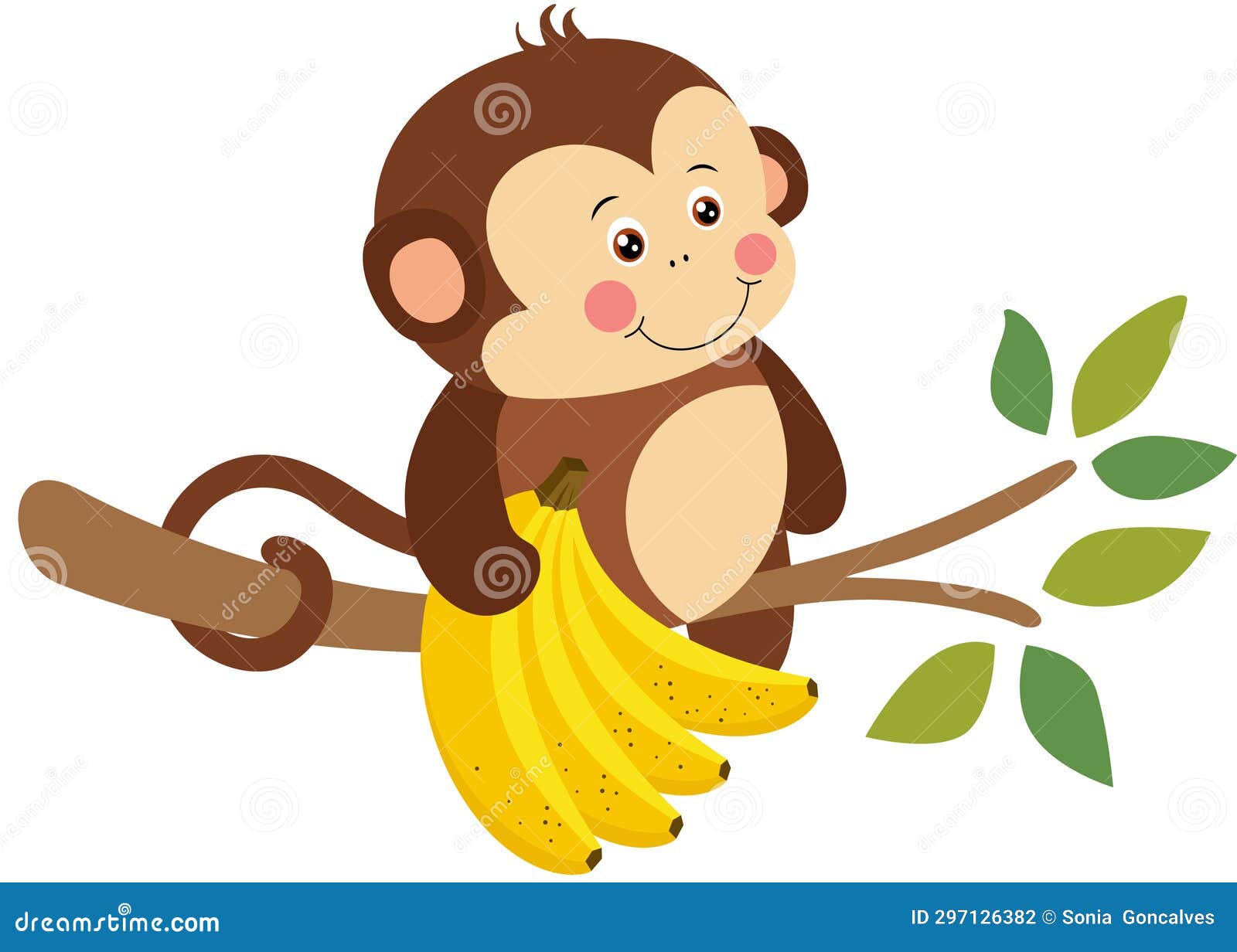 Cute Monkey on Tree Branch Holding Bunch of Bananas Stock Illustration ...