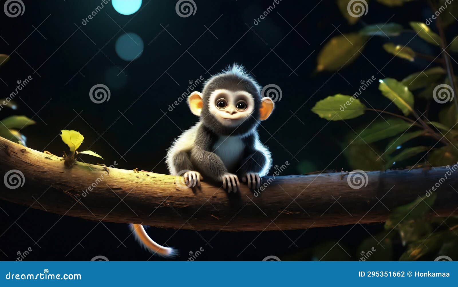 Cute Monkey in a Tree at Night Stock Illustration - Illustration of ...