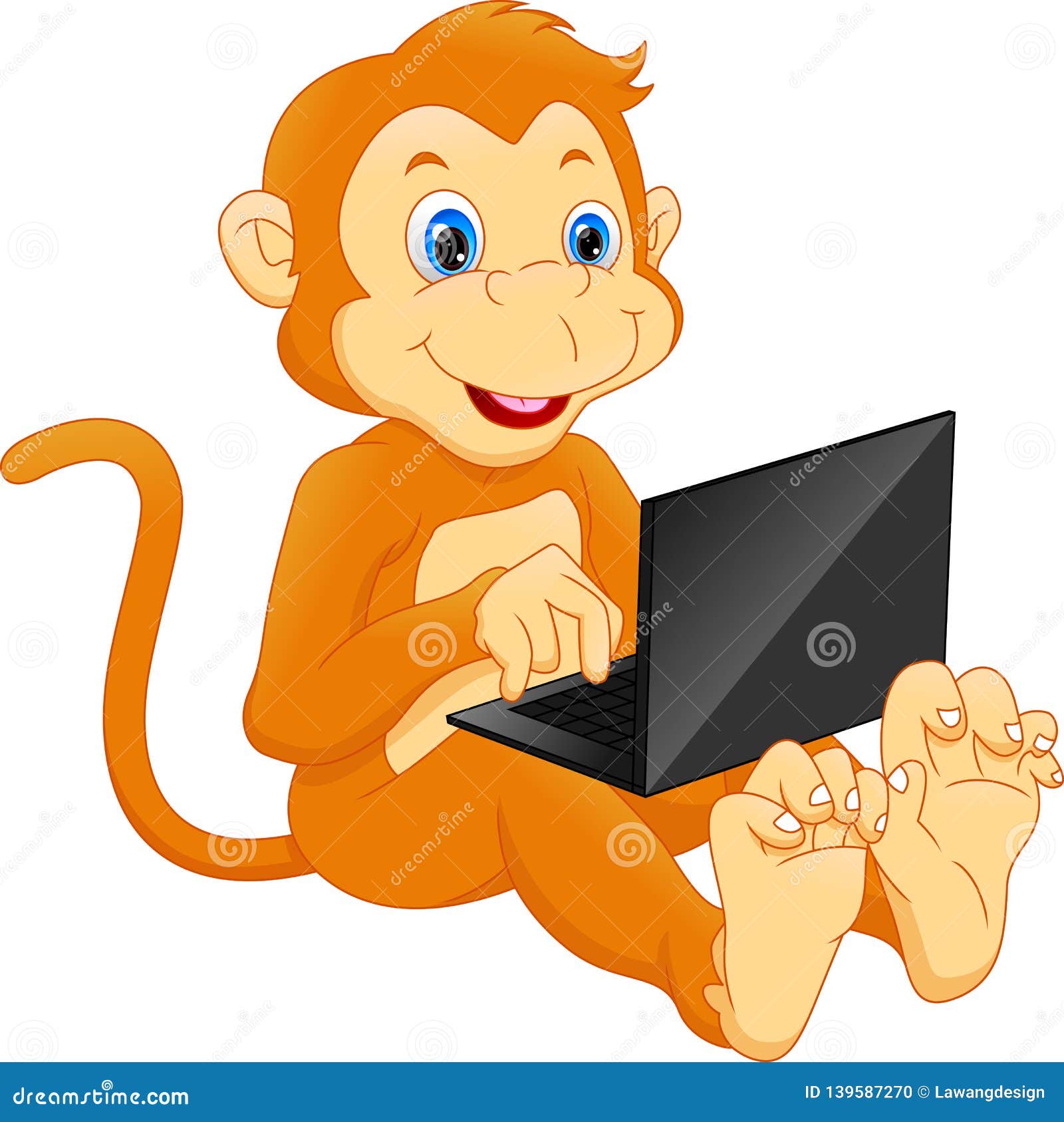 Cute Monkey Using Laptop Cartoon Stock Vector - Illustration of nature ...