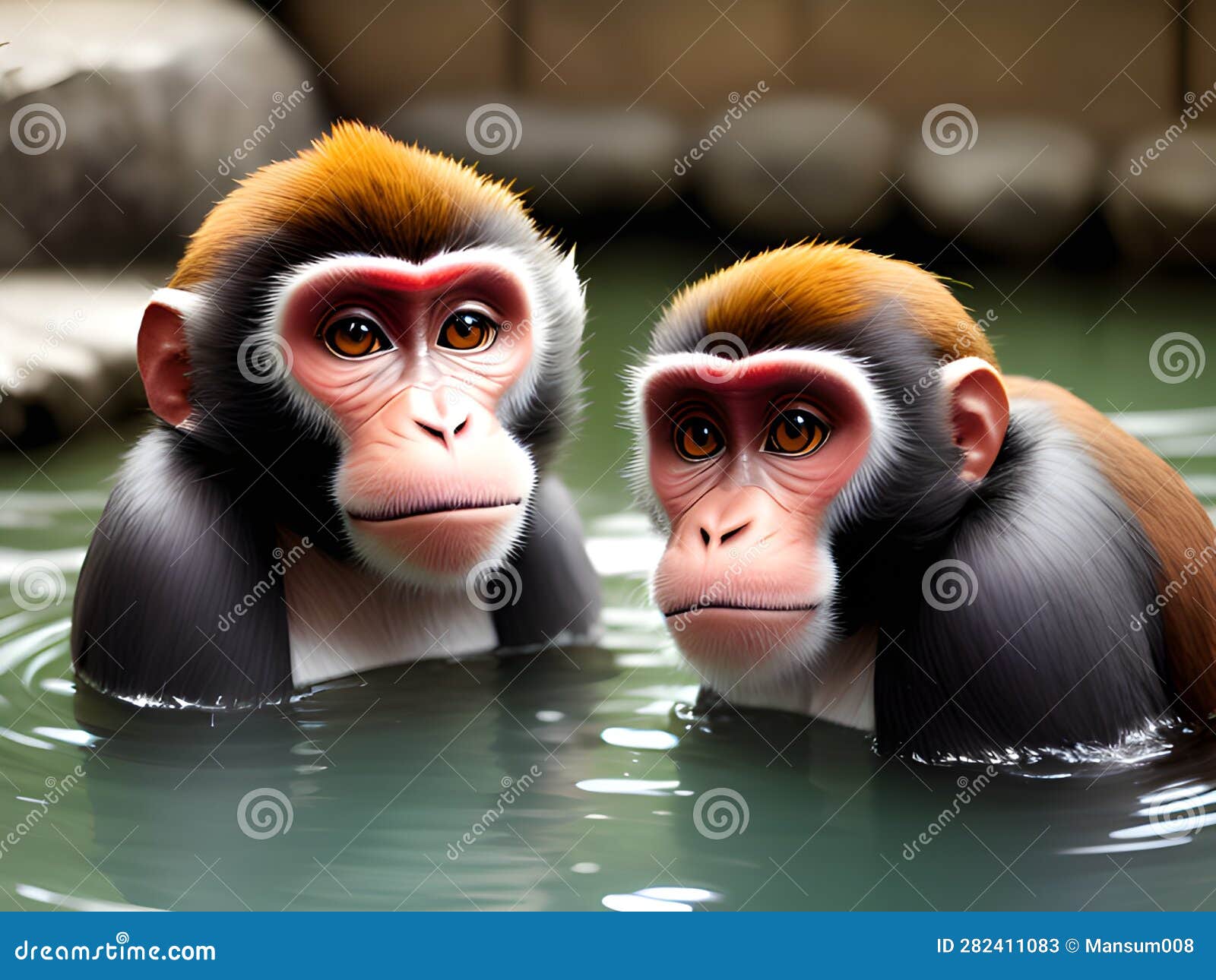Cute Monkey in the Water, Ai Generated Stock Illustration ...