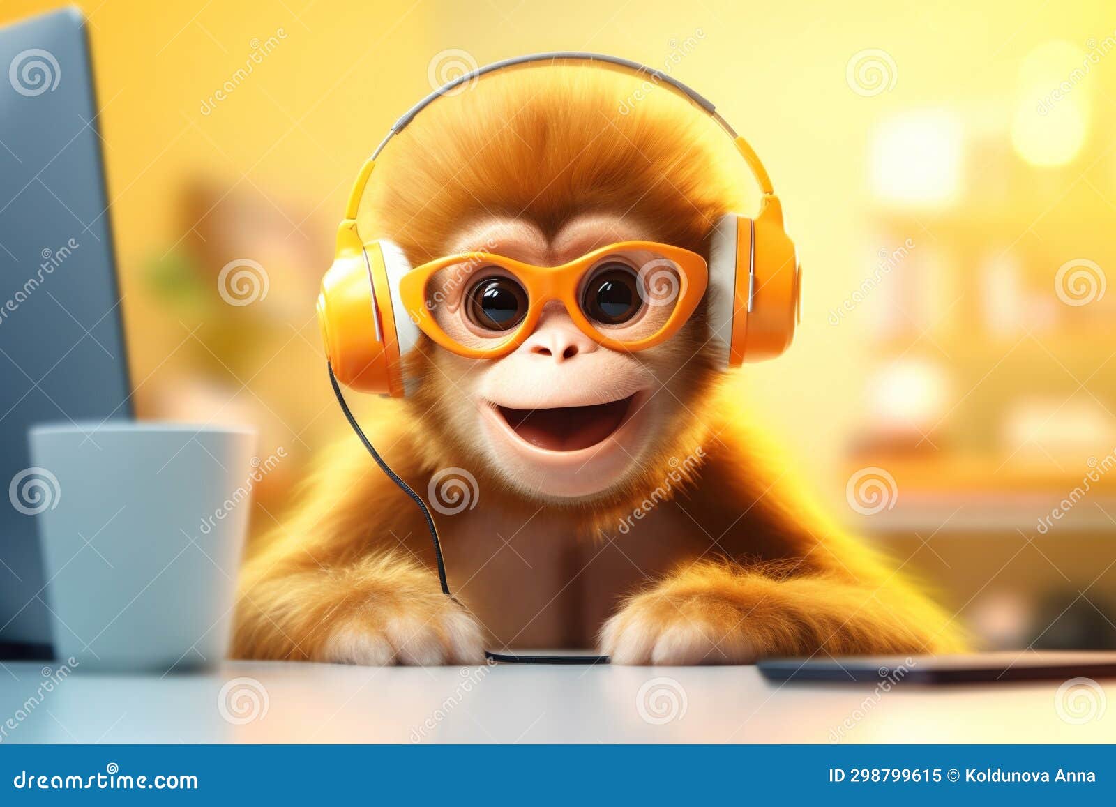 Cute Monkey Working As a Online Supporter, Concept of Digital ...