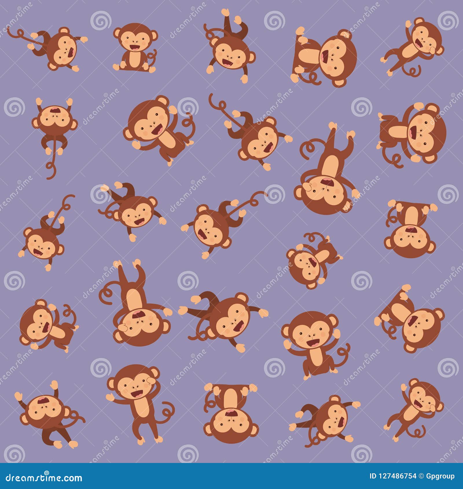 Cute Monkeys Pattern Background Stock Vector - Illustration of exotic ...
